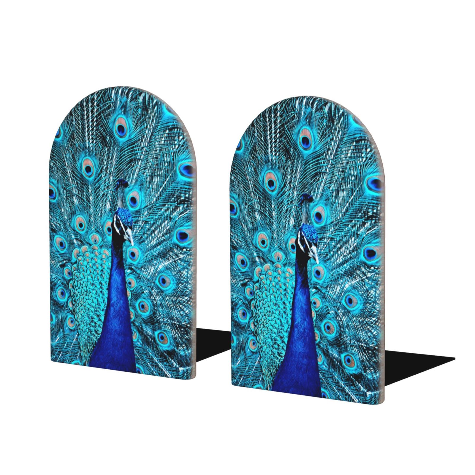 Sikiie Beautiful Blue Peacock Bookends 1 Pair, Wood Bookends for ...