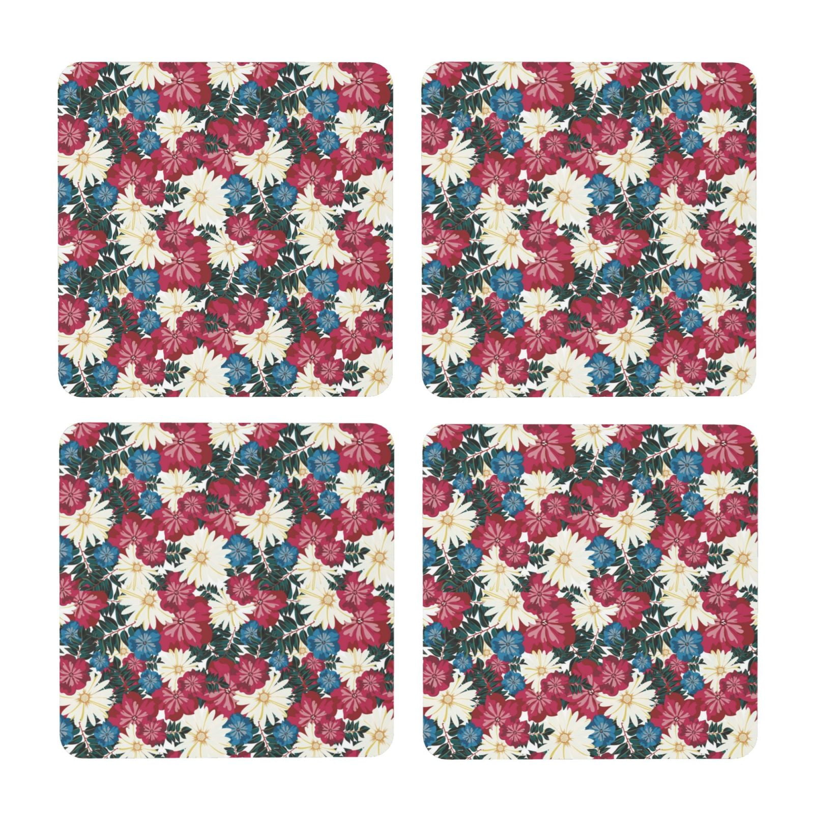 Sikiie Beautiful Flower MDF Cork Coaster 4 Pcs - Absorbent Beverage ...