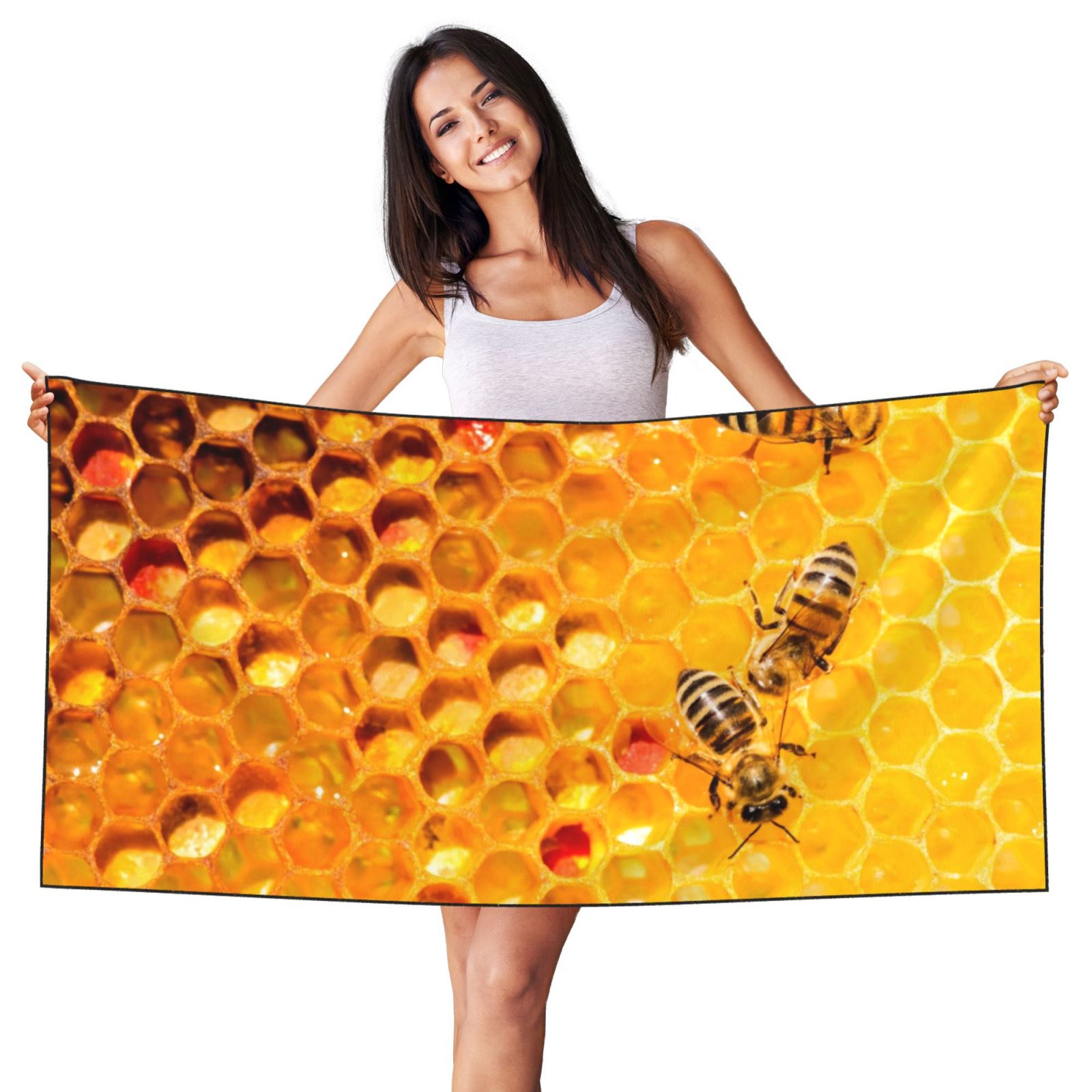 Sikiie Bees on Hive Honeycomb Beach Towel for Women Men, Pool Bath Beach Camping Beach Towel ...