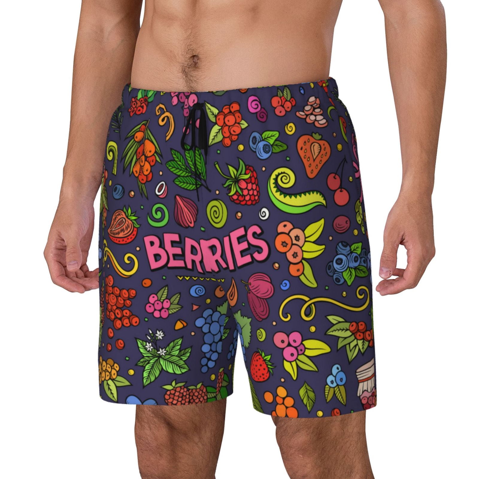 Sikiie Berry Fruits Print Men's Double Layer Swimming Trunks ...