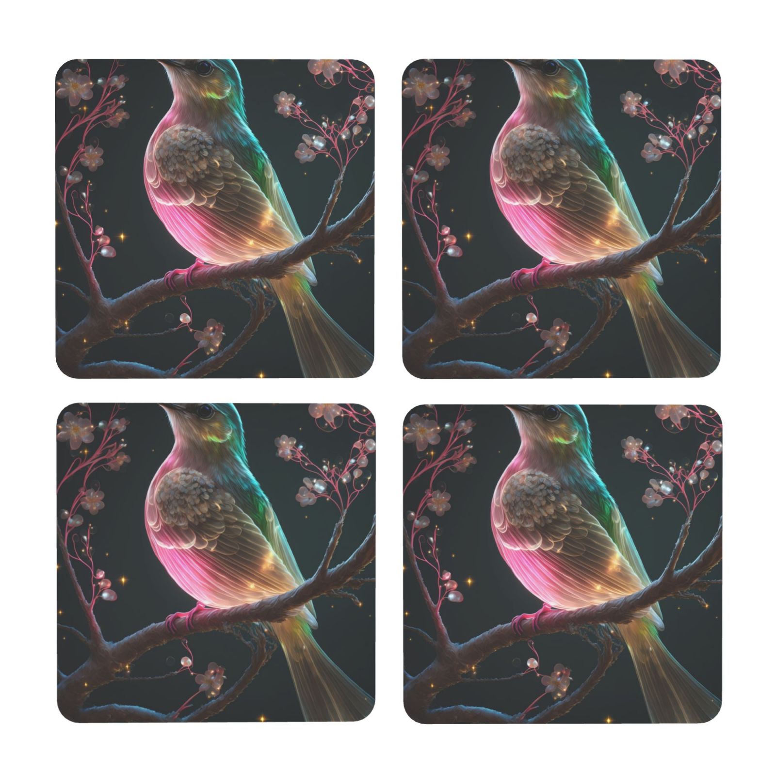 Sikiie Bird5 MDF Cork Coaster 4 Pcs - Absorbent Beverage Coasters for ...