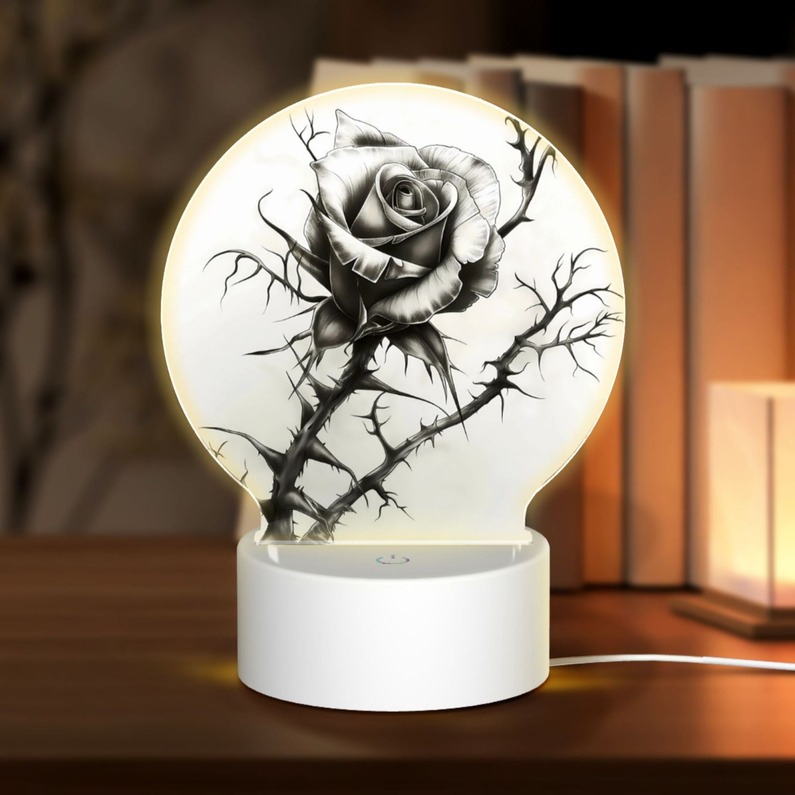 Sikiie Black And White Rose Acrylic Night Light Gift Custom Acrylic ...