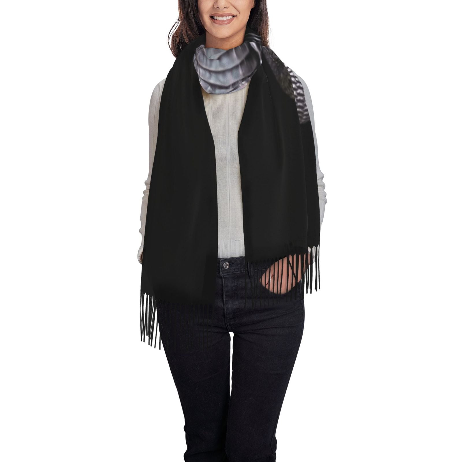 Sikiie Black Cobra Snake Shawl Wraps Big Scarf Tassel Fall Winter Thick ...