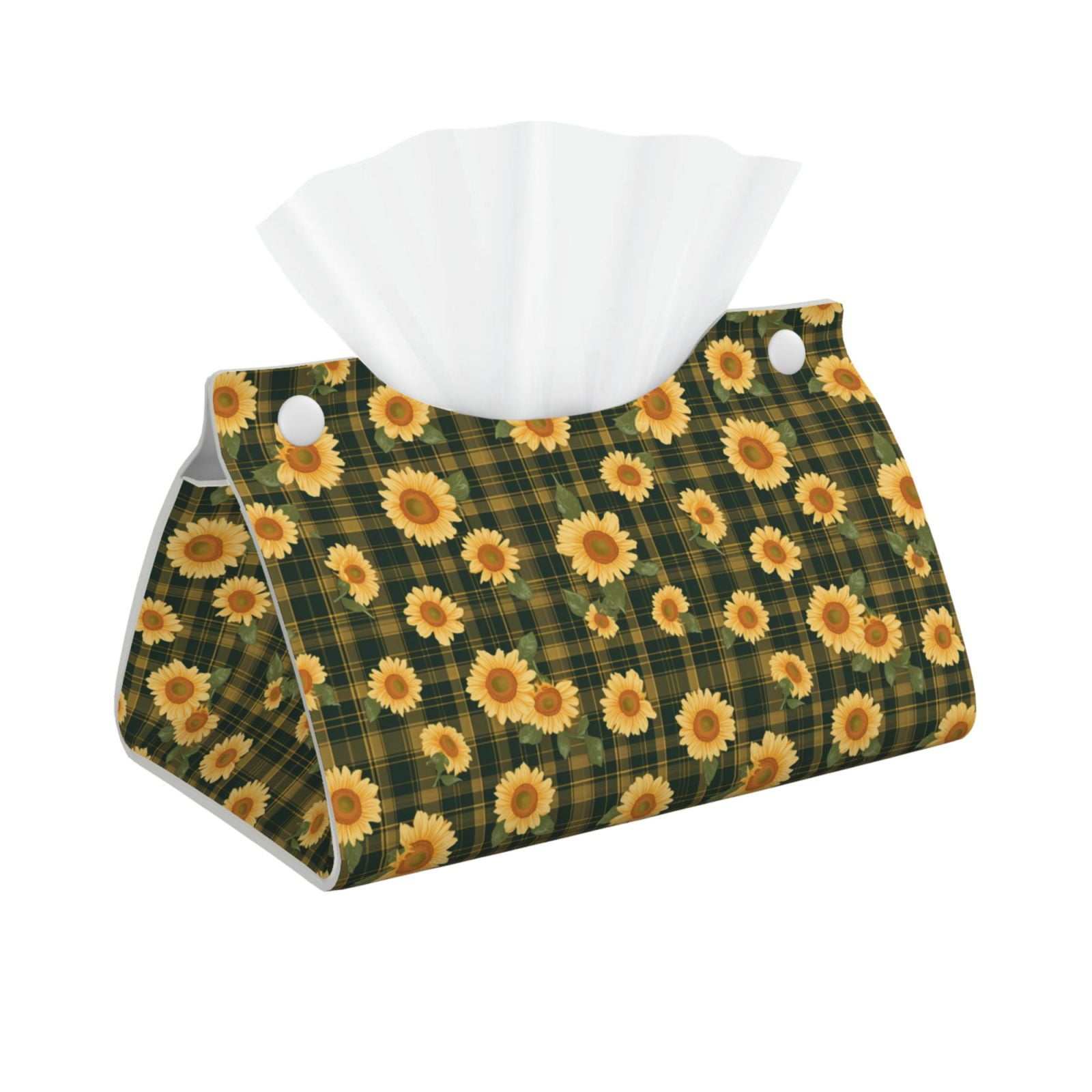Sikiie Black Ink Green Plaid Sunflower Leather Tissue Box Cover ...