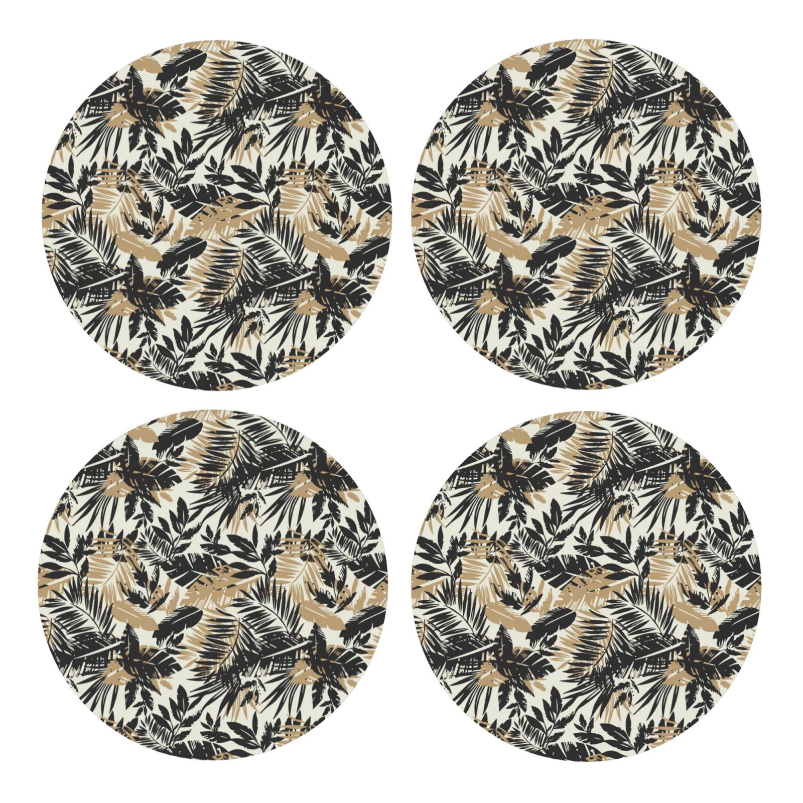 Sikiie Black Palm Leaves MDF Cork Coaster 4 Pcs - Absorbent Beverage ...