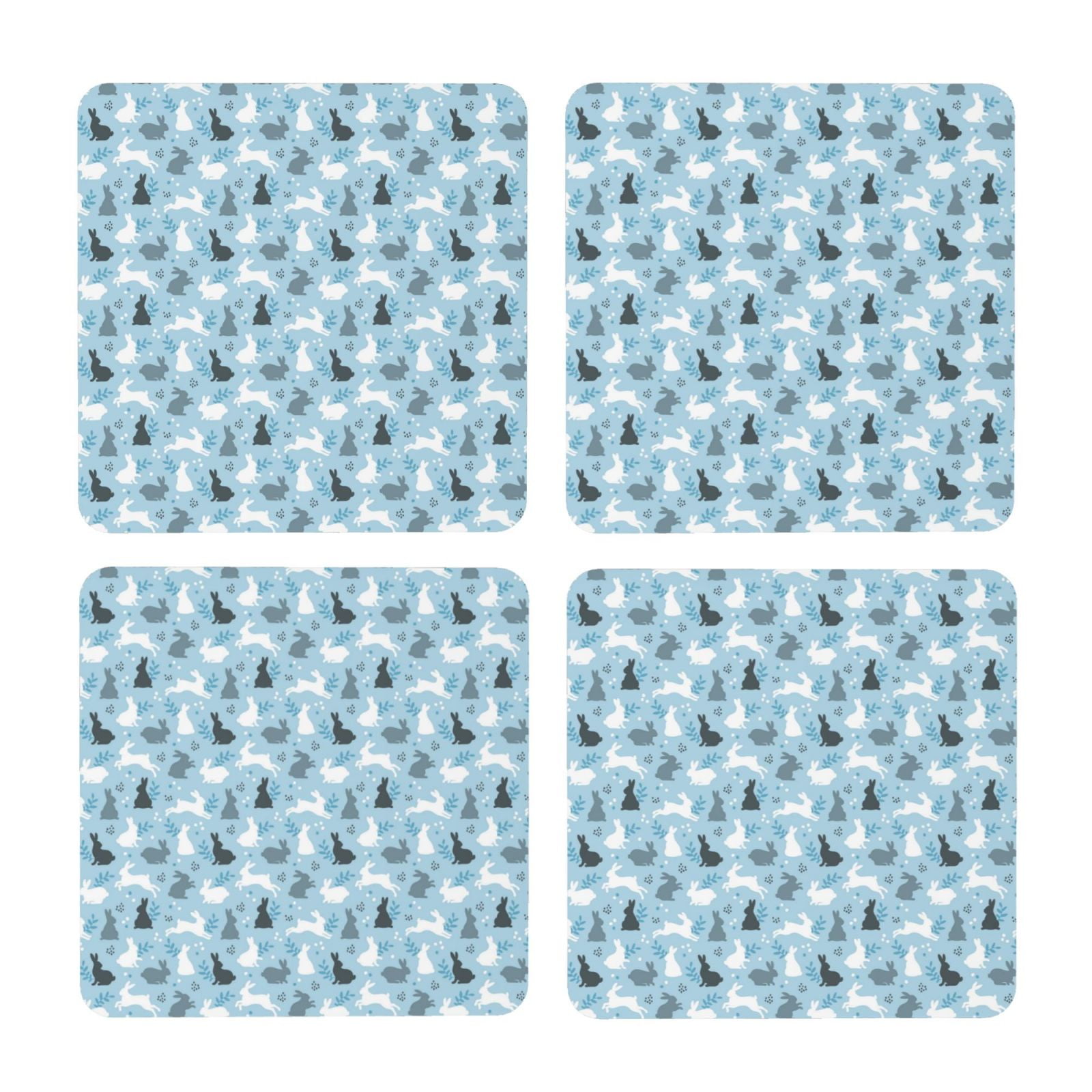 Sikiie Black White Gray Rabbit MDF Cork Coaster 4 Pcs - Absorbent ...