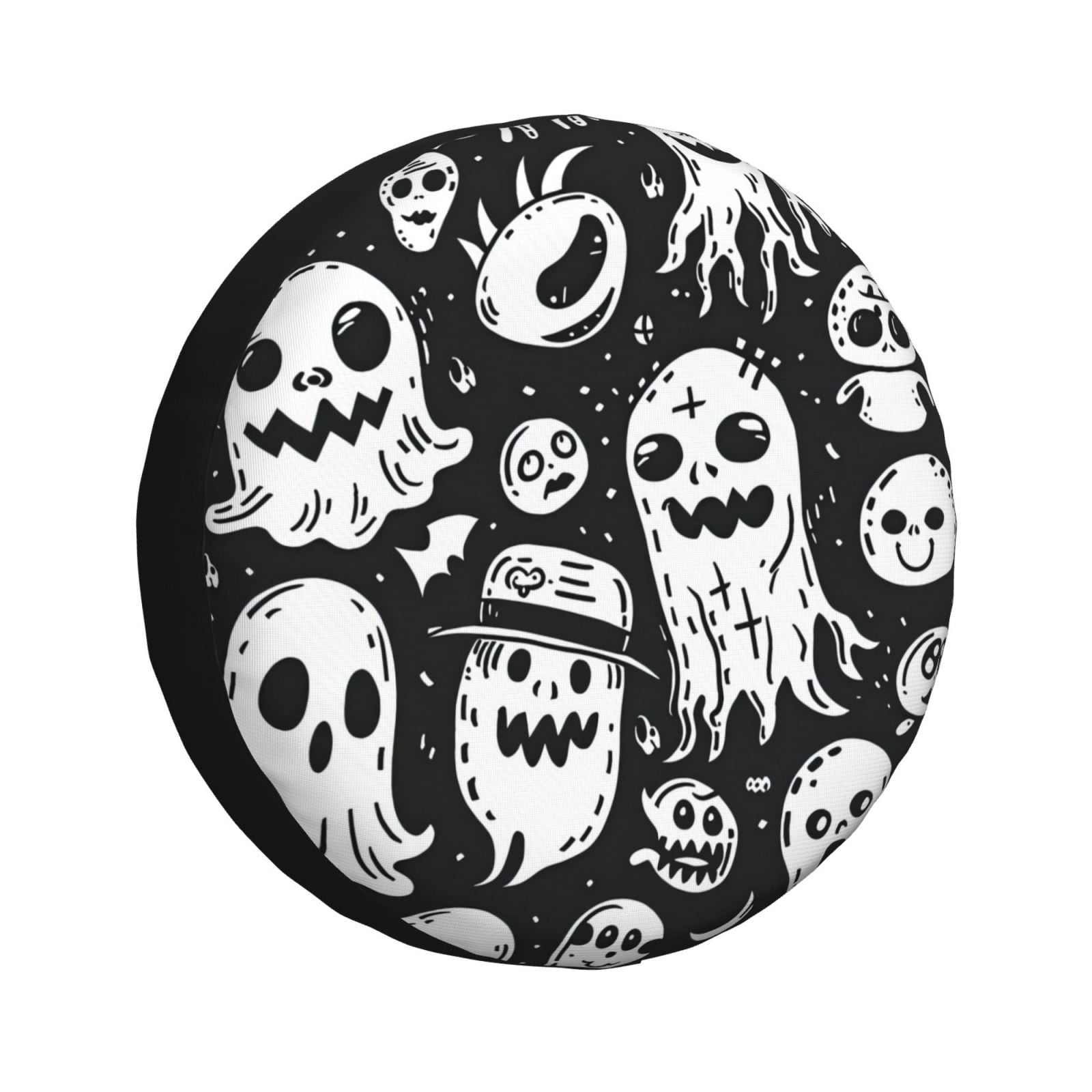 Sikiie Black White Spooky Ghosts PVC Leather Spare Tire Wheel Cover ...