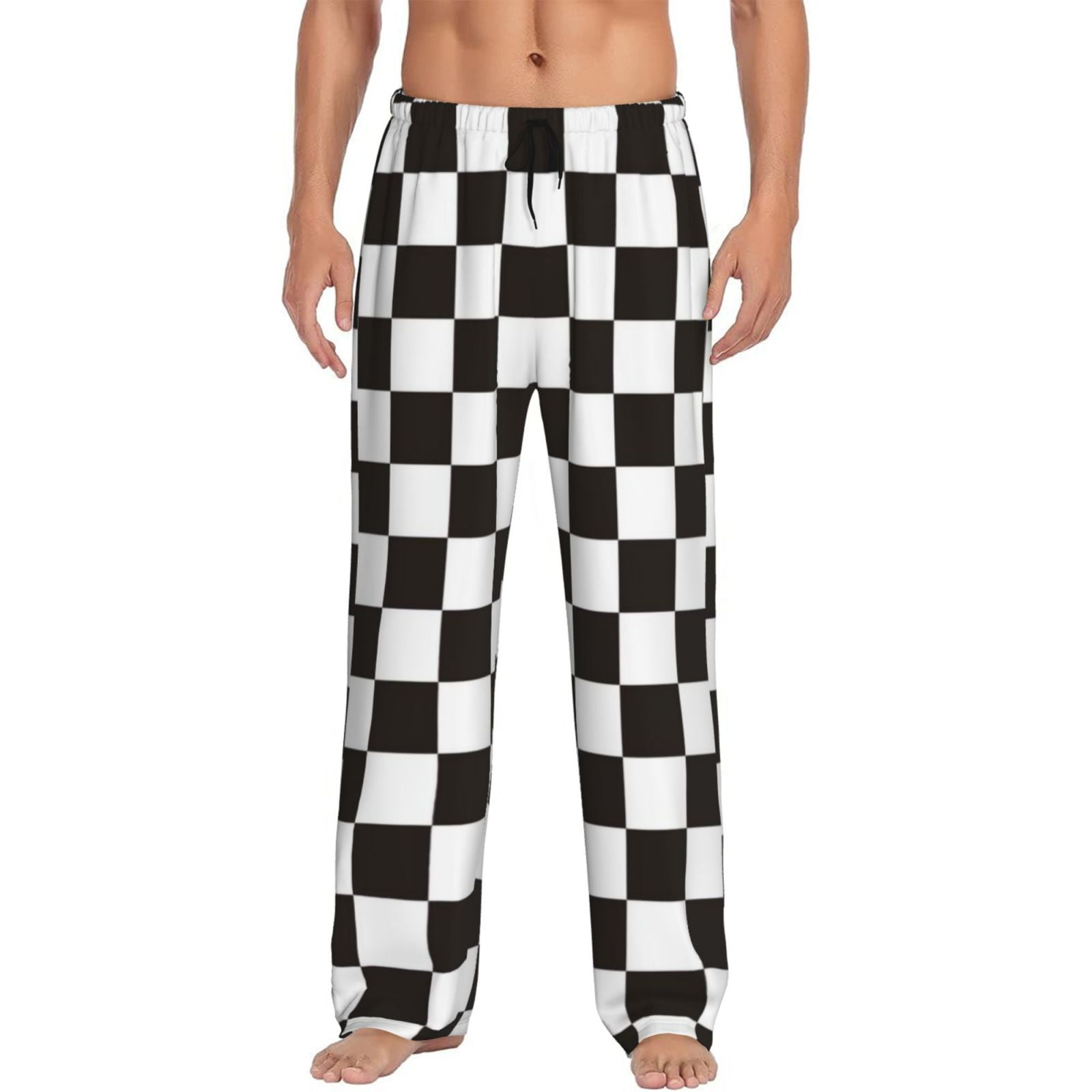 Sikiie Black and White Checkerboard Mens Pajama Pants Sleep & Lounge ...