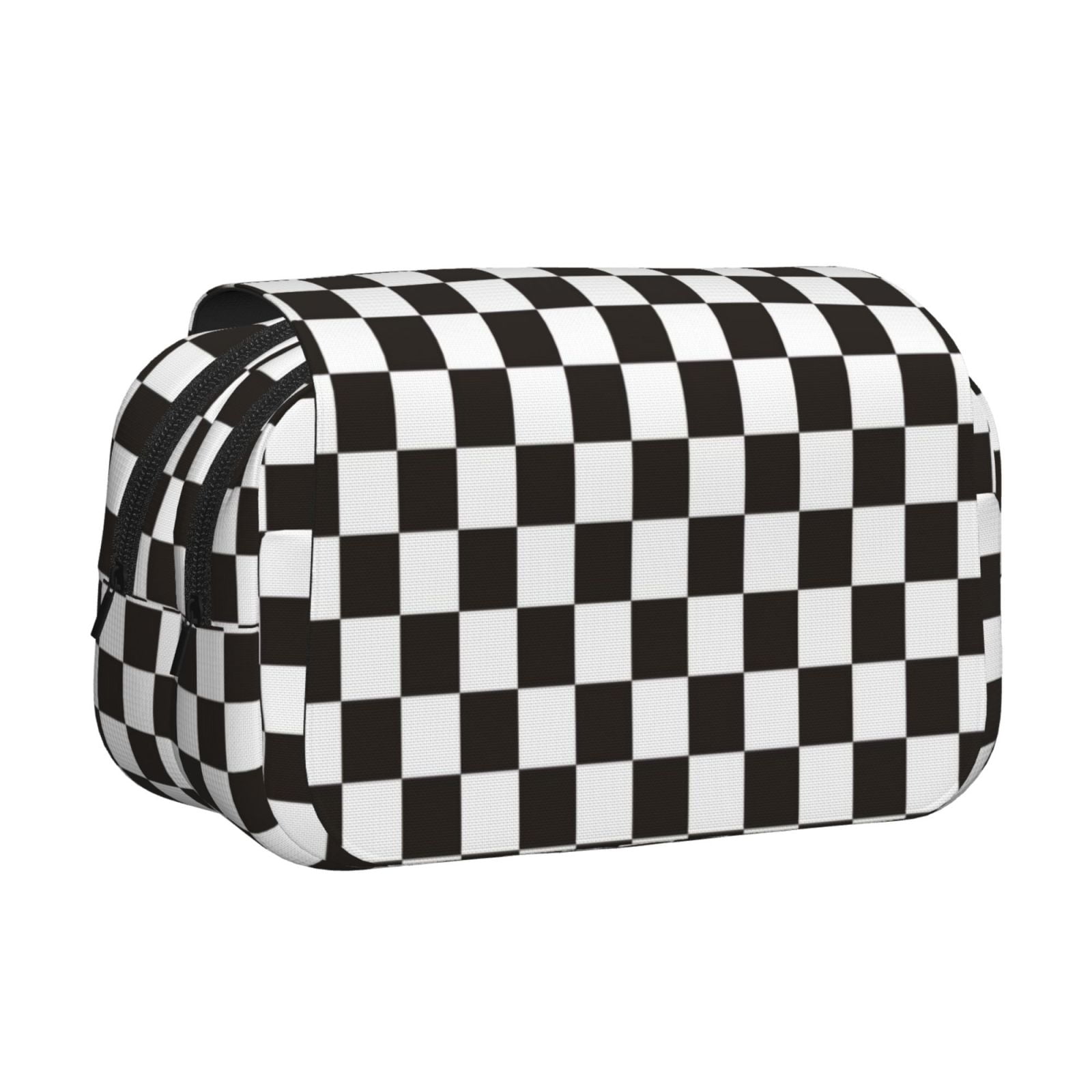 Sikiie Black and White Checkerboard Print Flip Double-layer Pencil Case ...
