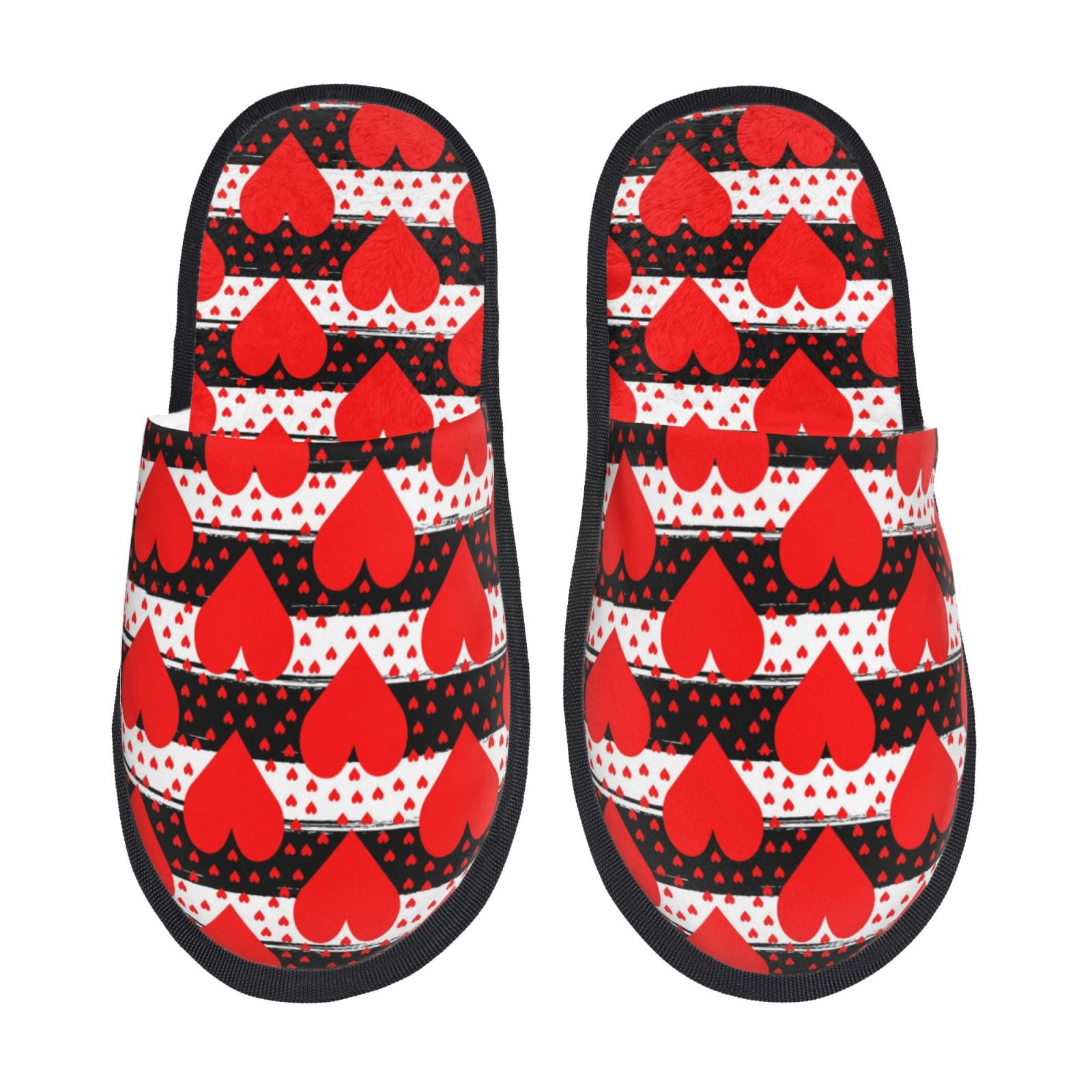 Sikiie Black and white striped and red hearts Print Slippers for women ...