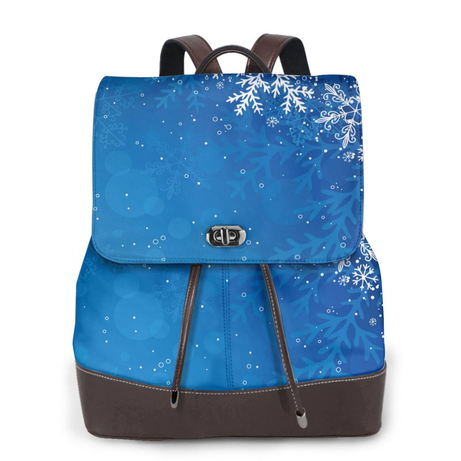 Sikiie Blue Christmas With Snowflakes Women Genuine Leather Backpack ...