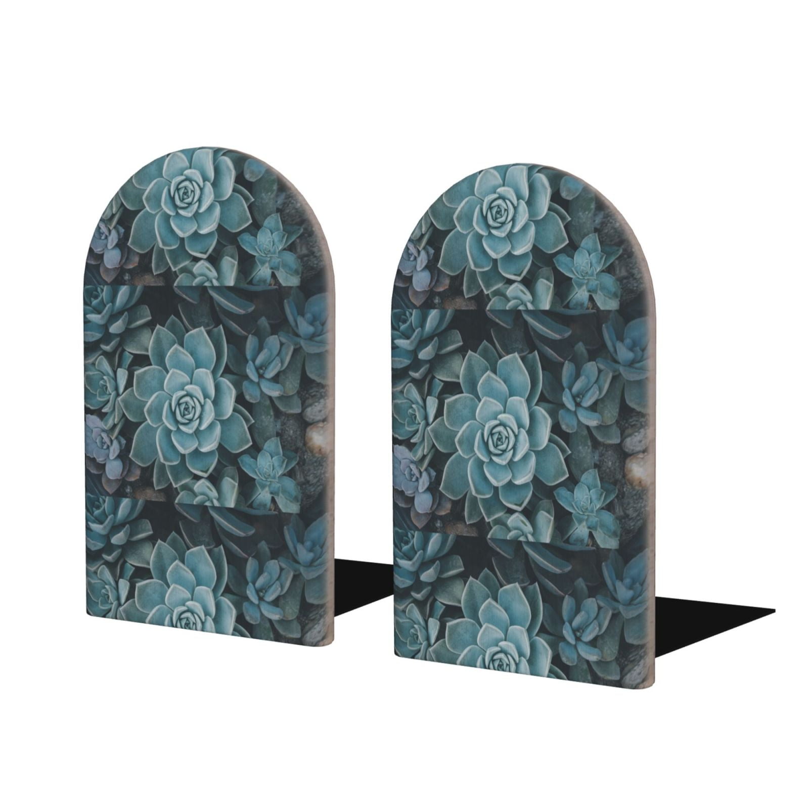 Sikiie Blue Color Cactus Bookends 1 Pair, Wood Bookends for Shelves ...
