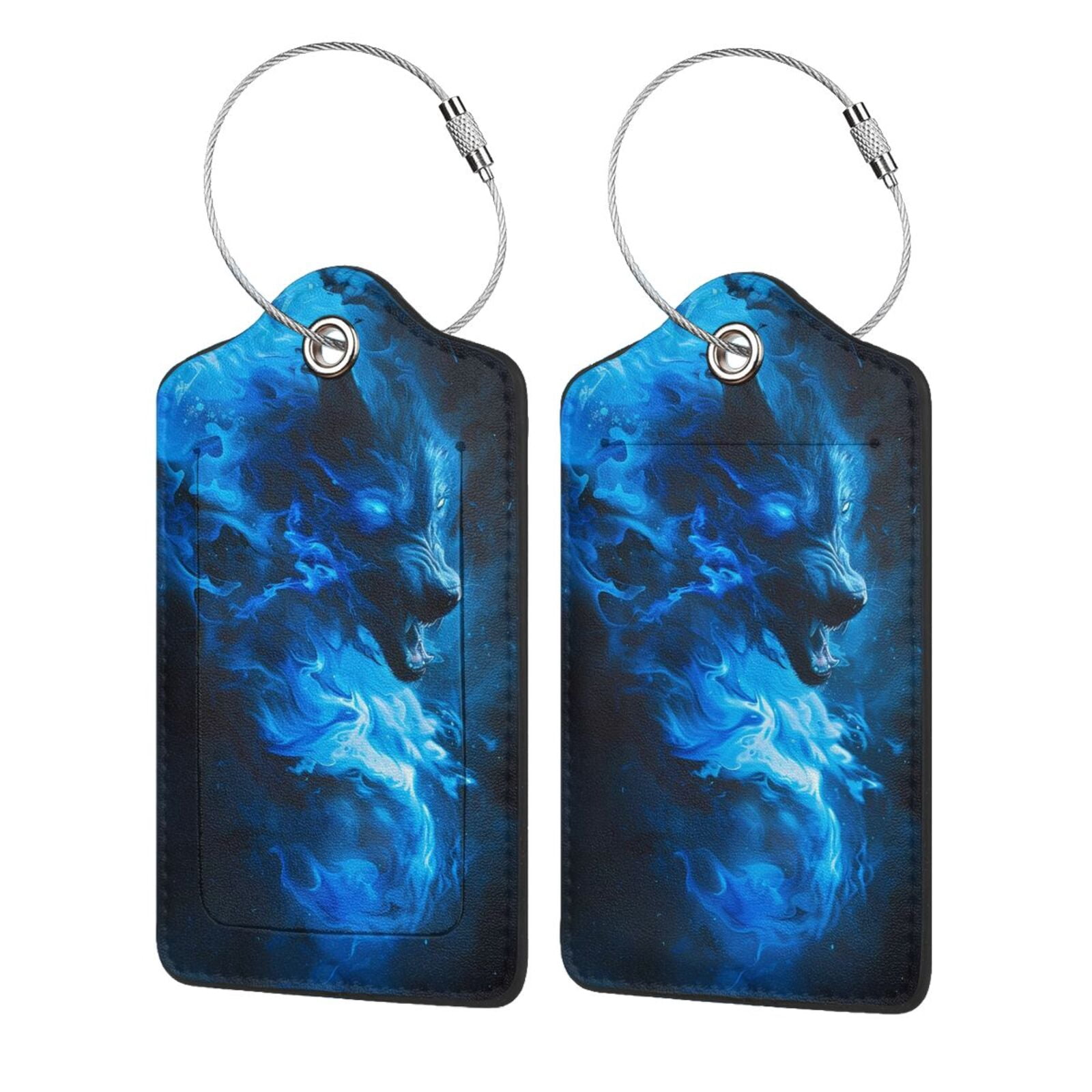 Sikiie Blue Fire Cool Wolf Luggage Tag for Suitcase Leather Baggage Tag ...