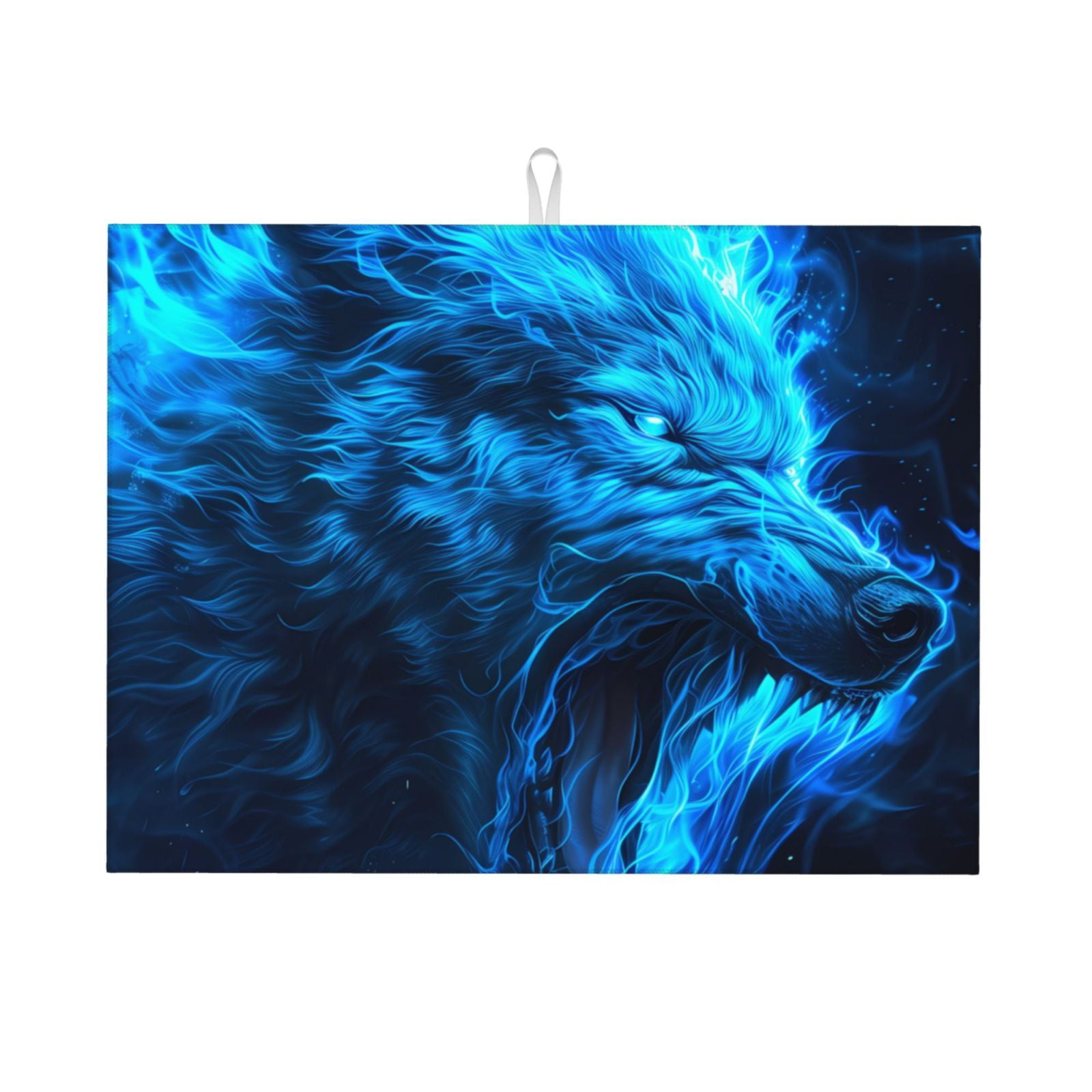 Sikiie Blue Fire Wolf Dish Drying Mat, Kitchen Counter Mat, Self Drying ...