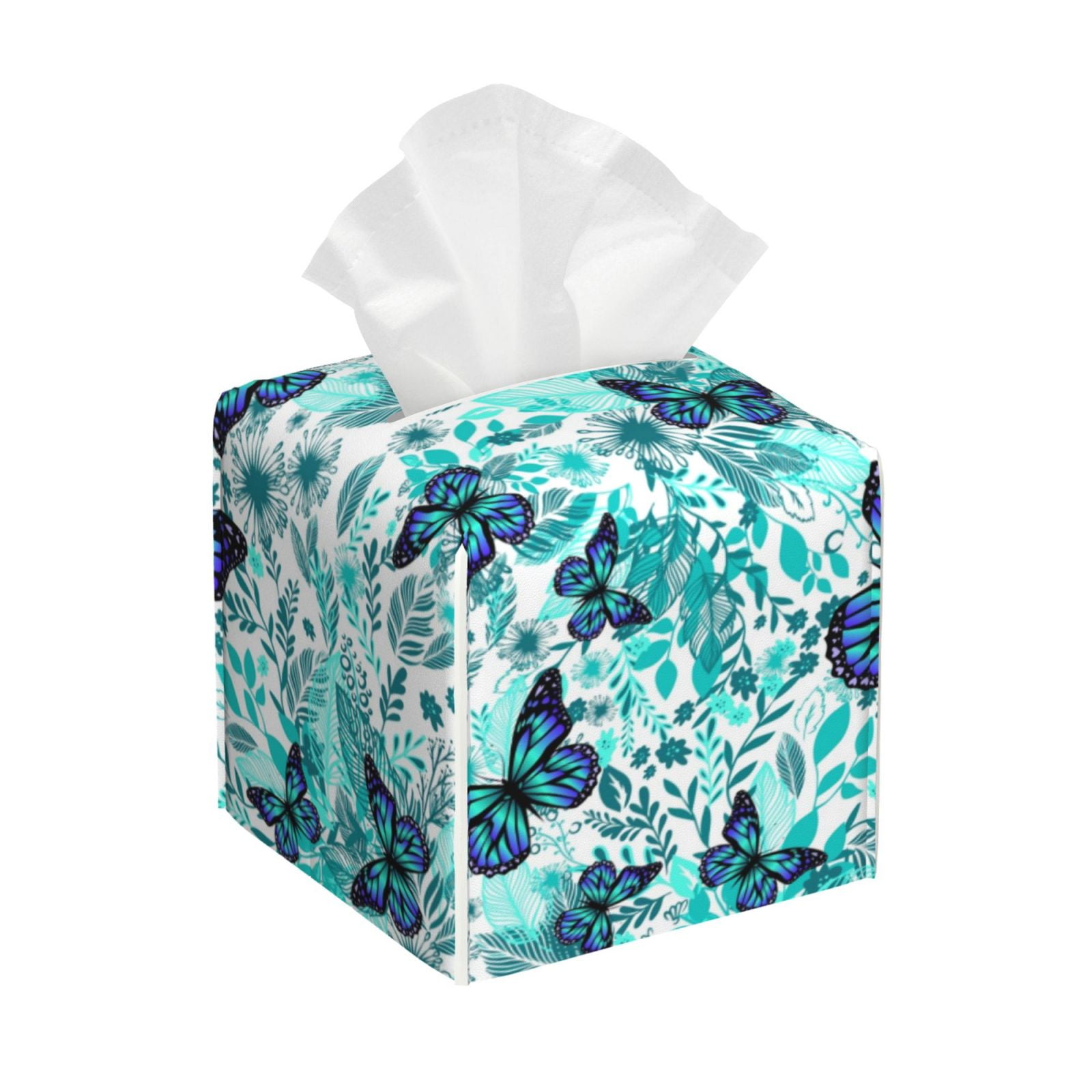 Sikiie Blue Floral with Butterflies Leather Tissue Box Cover Square ...