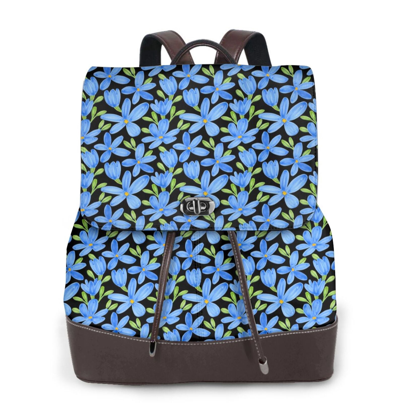 Sikiie Blue Flowers Women Genuine Leather Backpack Fashion Rucksack ...