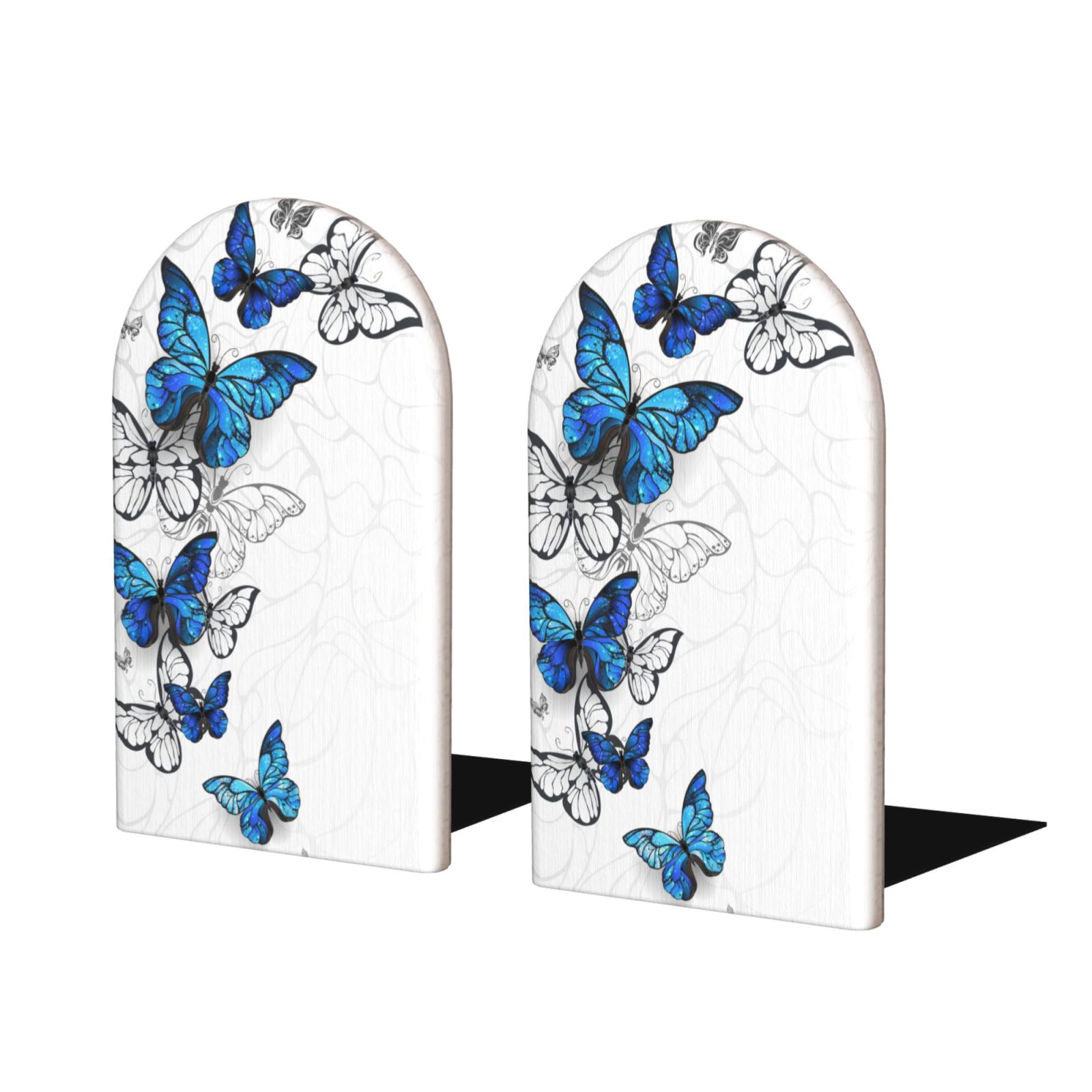 Sikiie Blue Flying Butterflies Bookends 1 Pair, Wood Bookends for ...