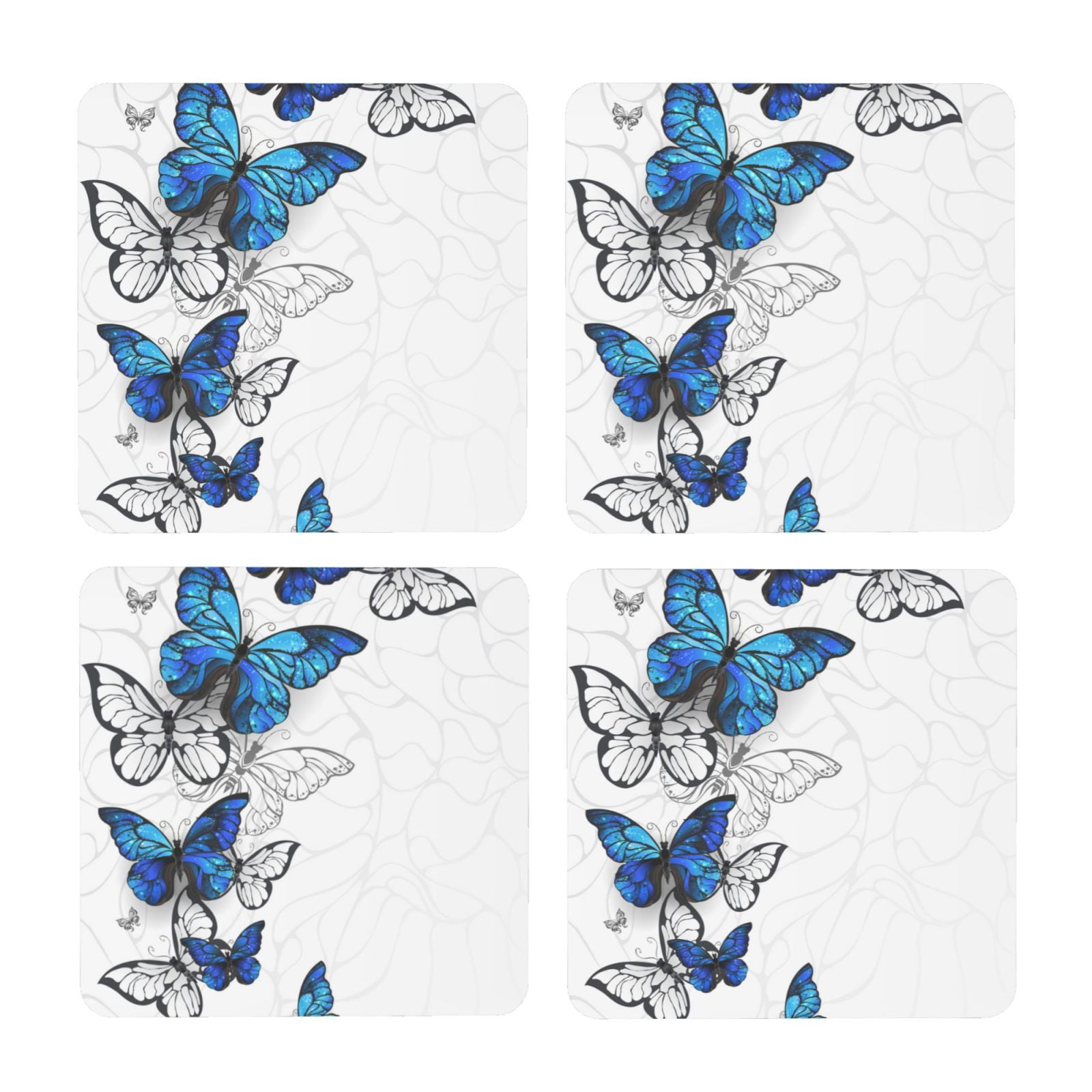 Sikiie Blue Flying Butterflies MDF Cork Coaster 4 Pcs - Absorbent ...