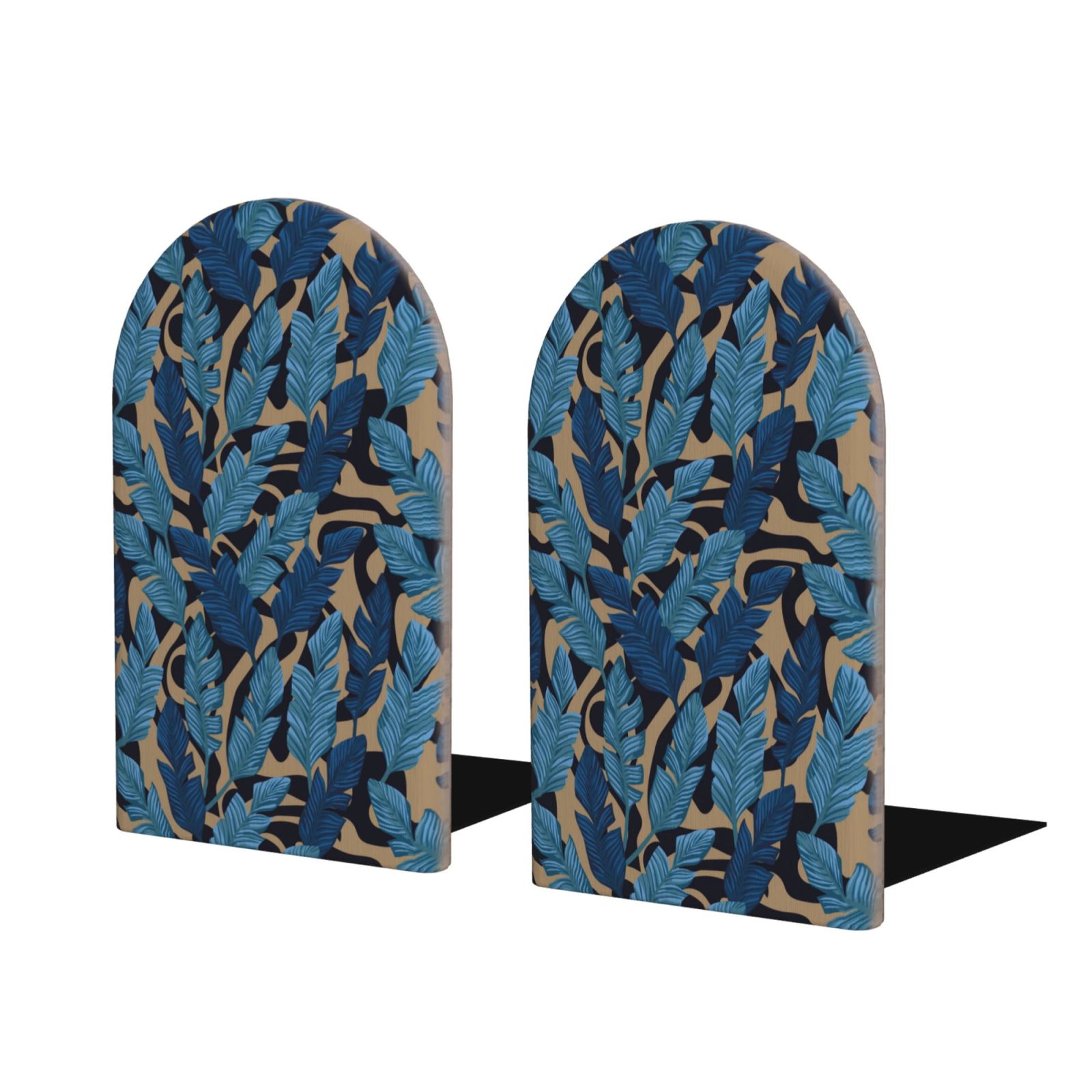 Sikiie Blue Leaves A Bookends 1 Pair, Wood Bookends for Shelves, Book ...