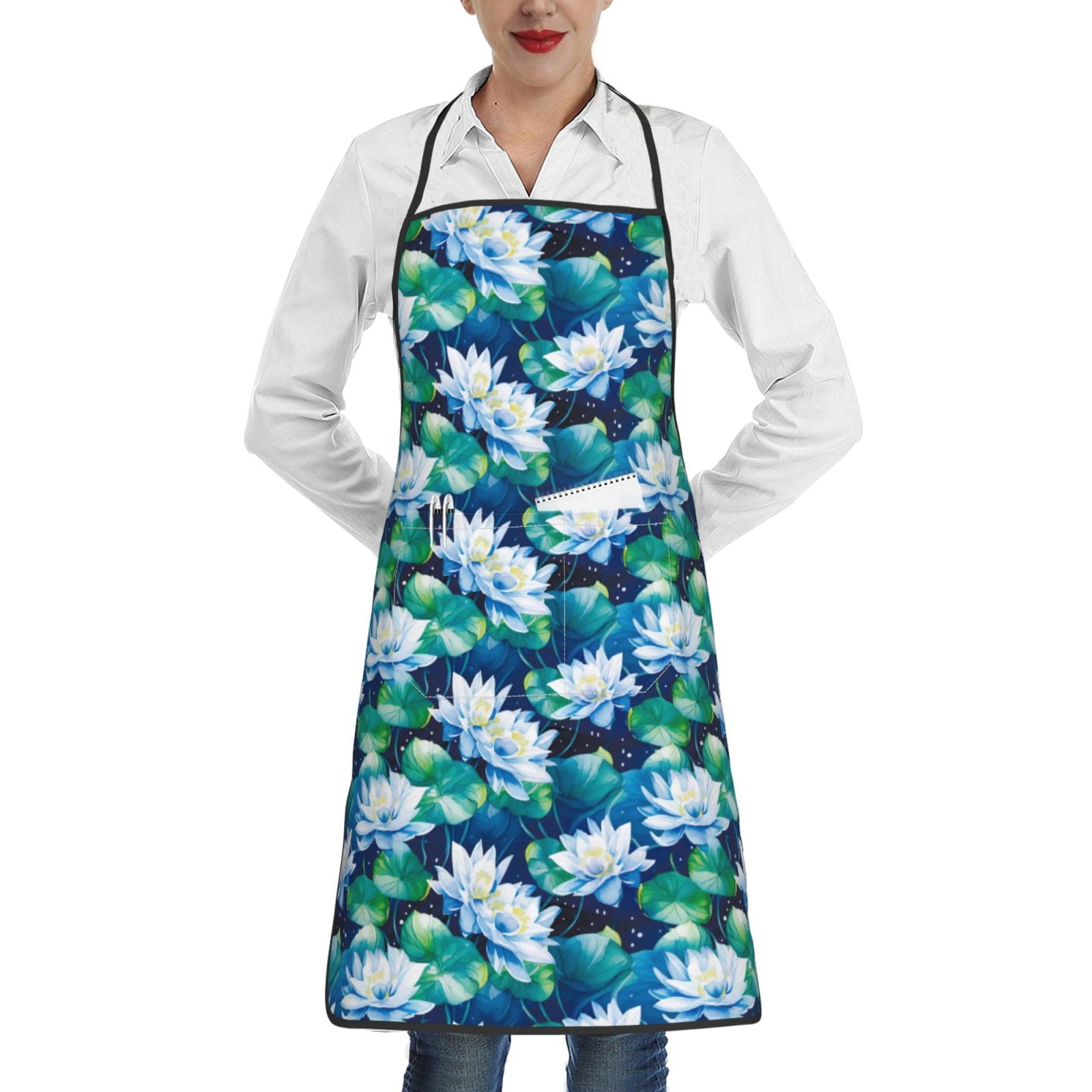 Sikiie Blue Lotus Flower Aprons for Kitchen Cooking Aprons, Chef Apron ...