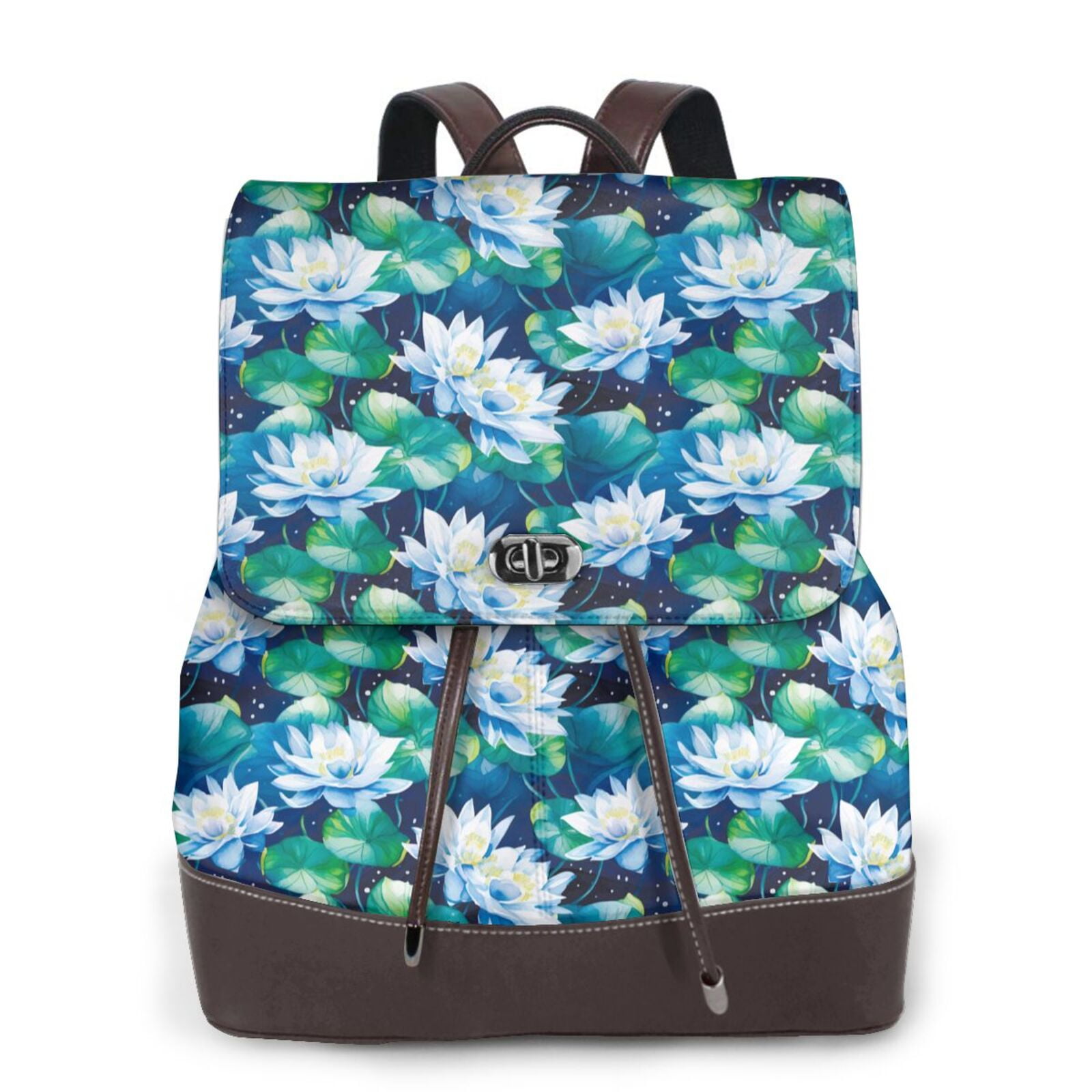 Sikiie Blue Lotus Flower Women Genuine Leather Backpack Fashion Rucksack Daypack Leather Casual ...