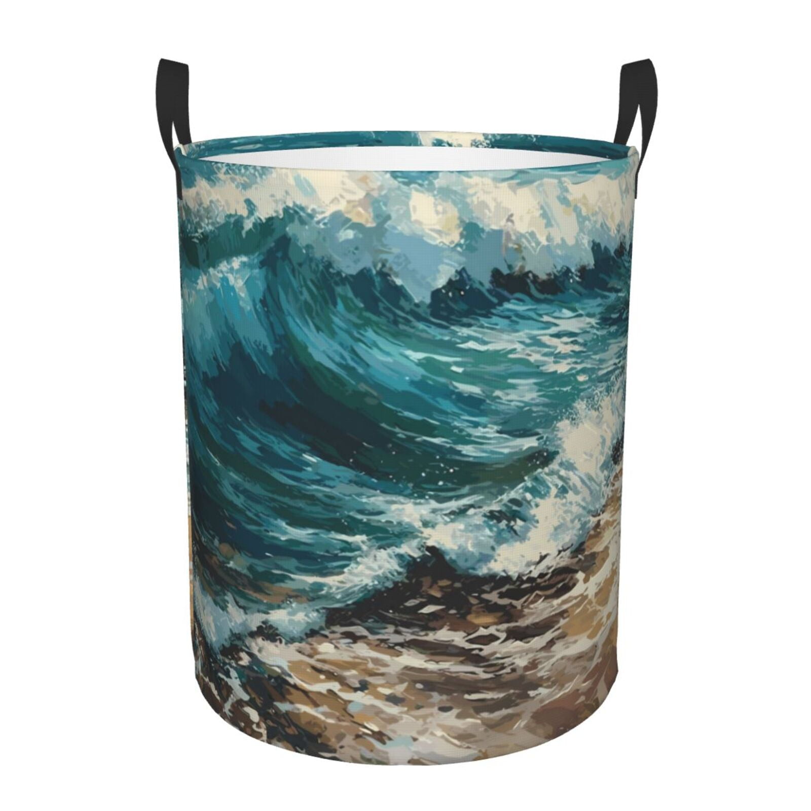 Sikiie Blue Ocean Waves Print Round Dirty Clothes Basket, Waterproof ...