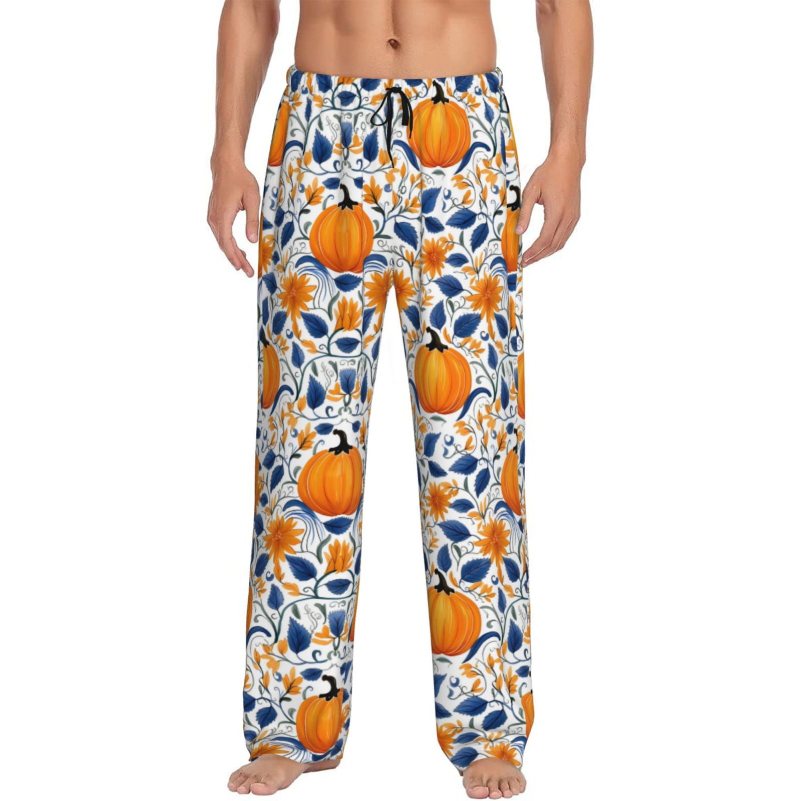 Sikiie Blue Orange Pumpkin fall Pajama Pants Men, PJ Bottoms, Sleep ...