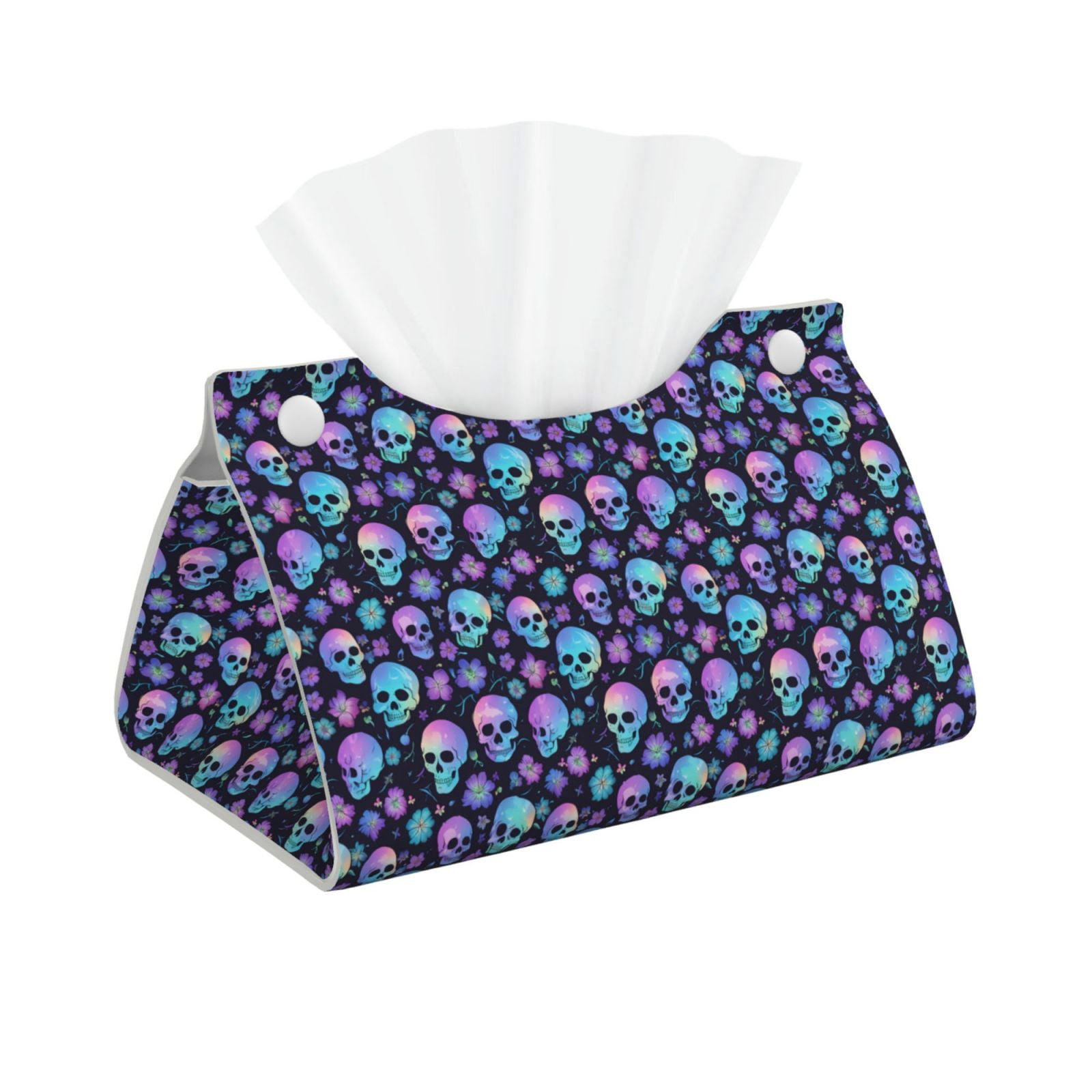 Sikiie Blue Skull Flower Leather Tissue Box Cover Rectangle, Long ...