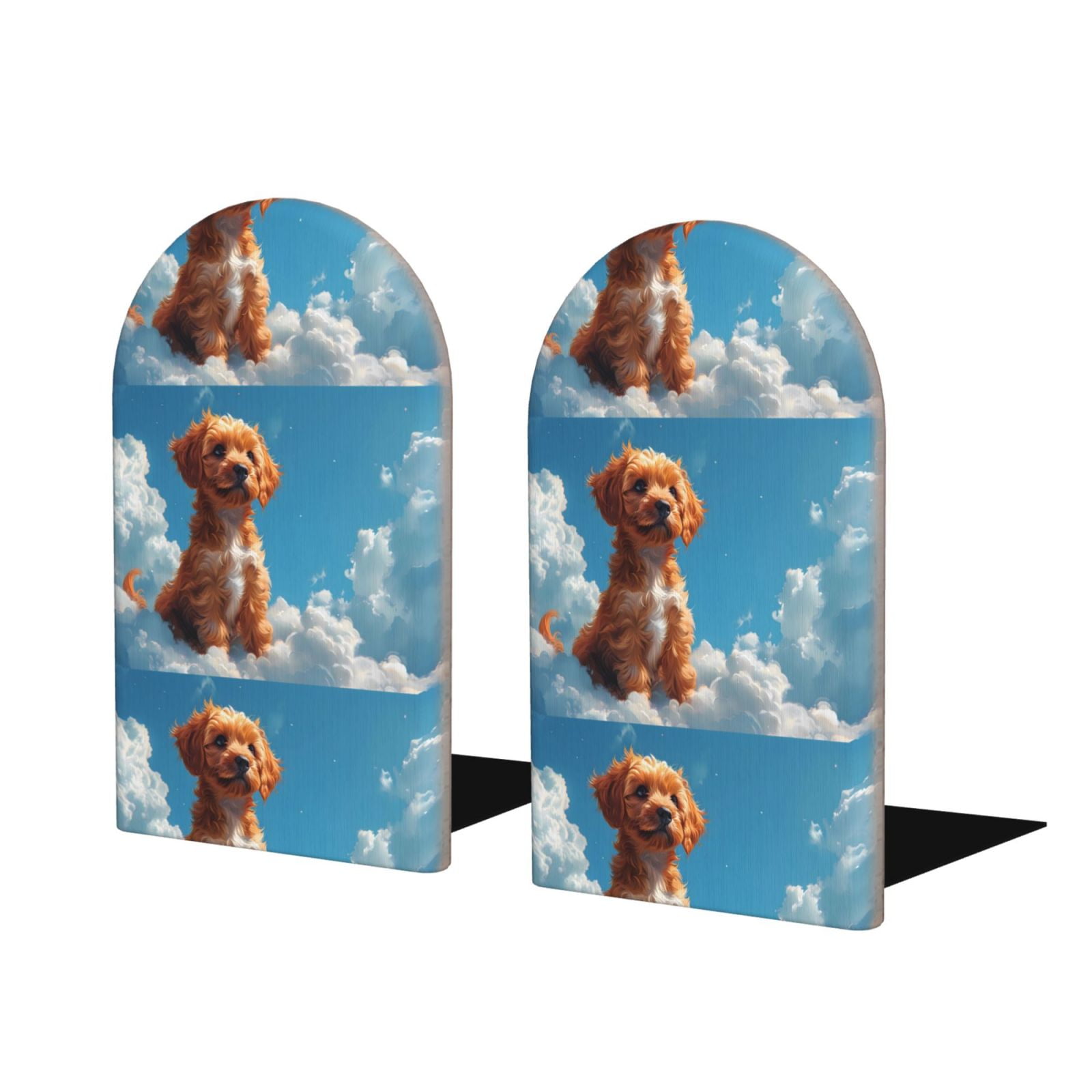 Sikiie Blue Sky Cloud Puppy Bookends 1 Pair, Wood Bookends for Shelves ...