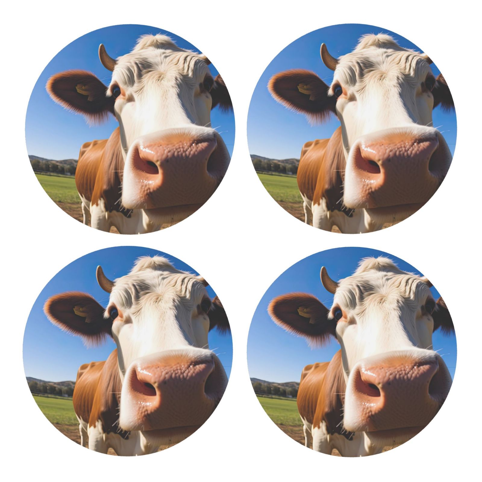 Sikiie Blue Sky Meadow Cute Cow MDF Cork Coaster 4 Pcs - Absorbent ...