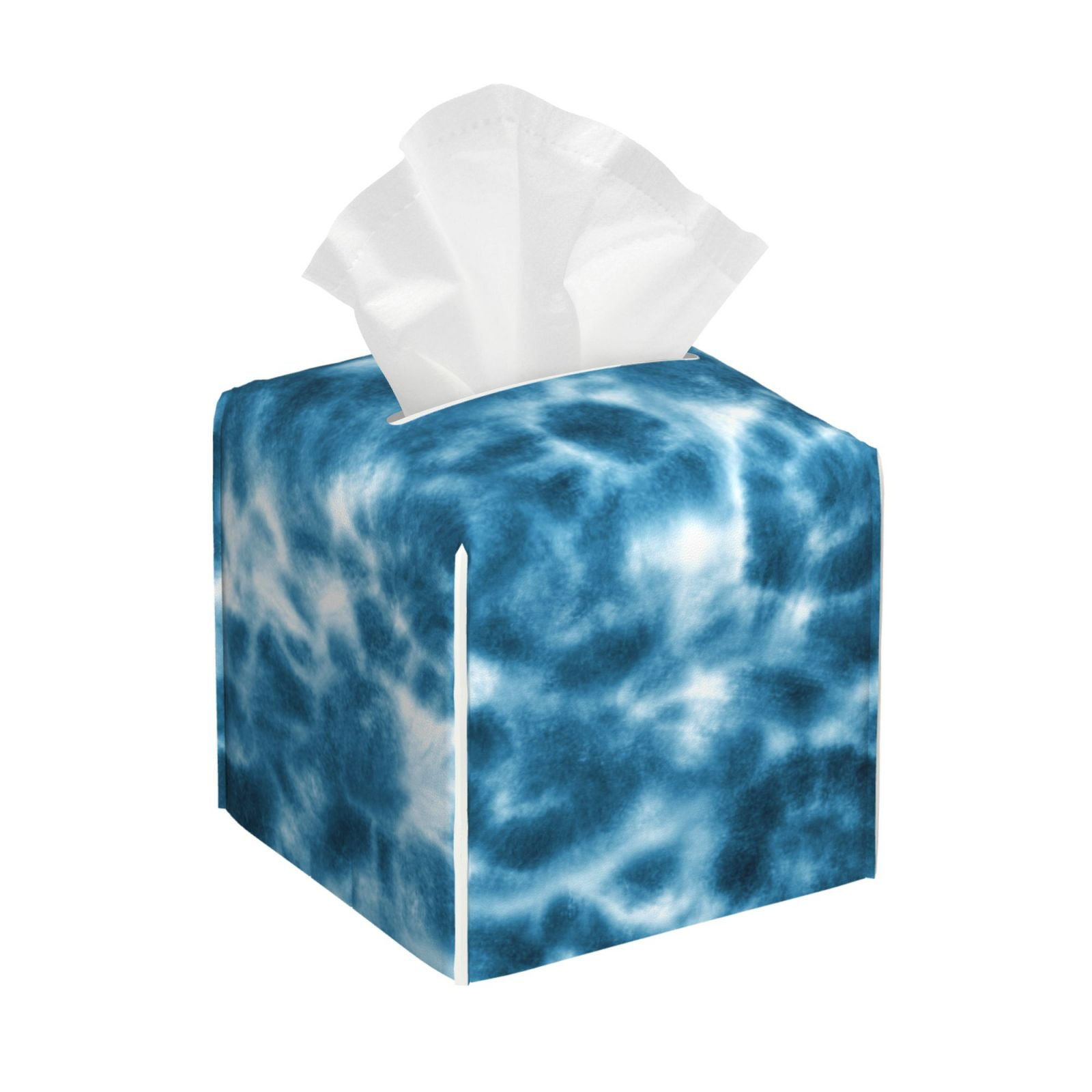 Sikiie Blue Tie Dye Leather Tissue Box Cover Square, tissue box holder ...