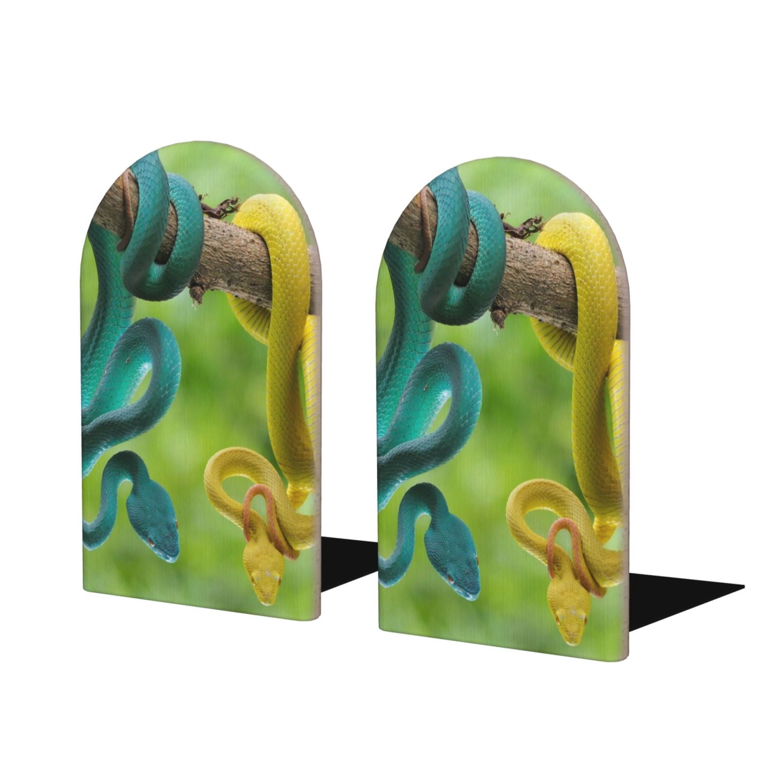Sikiie Blue Viper And Yellow Viper Snake Bookends 1 Pair, Wood Bookends ...