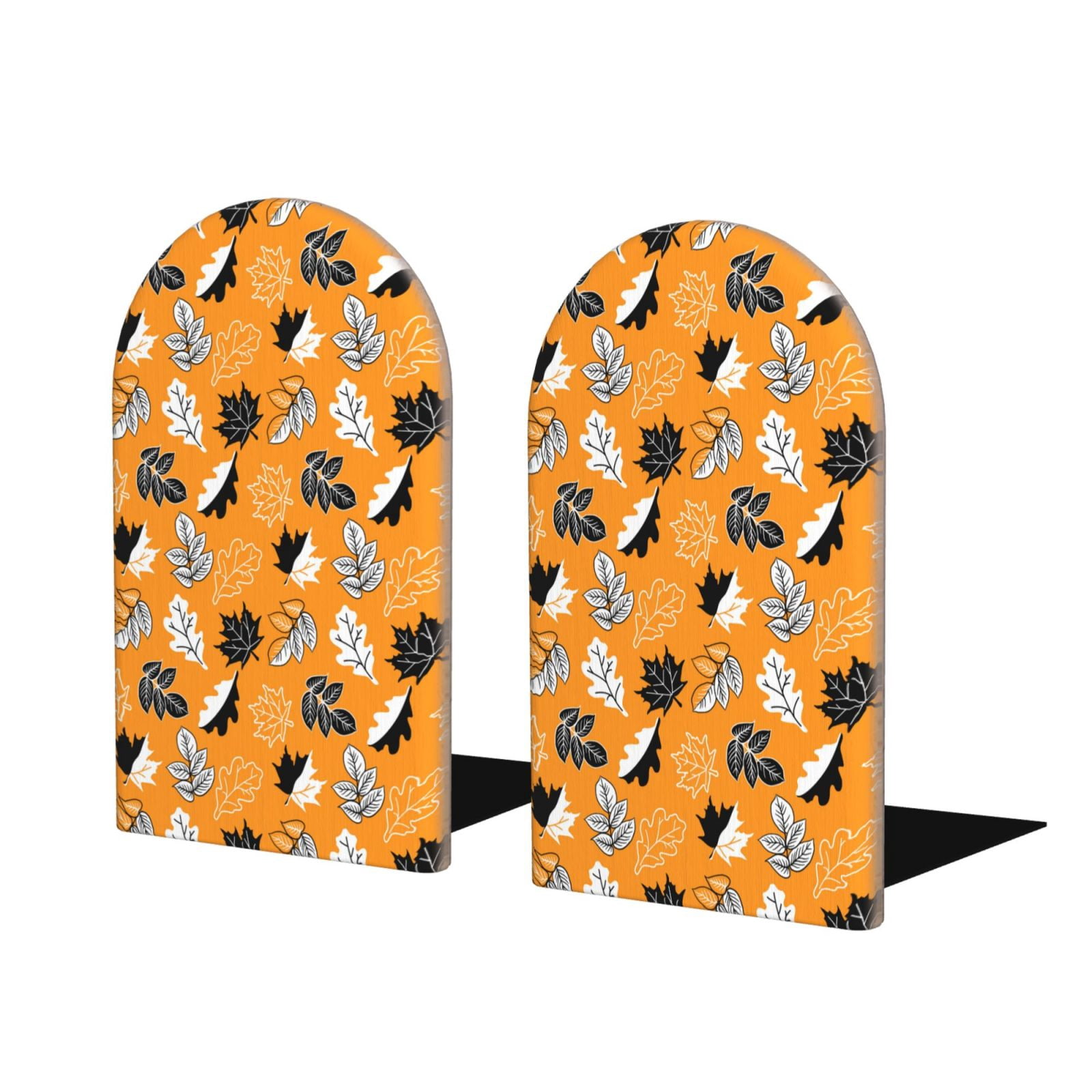 Sikiie Bold Black and White Leaves Orange Bookends 1 Pair, Wood ...
