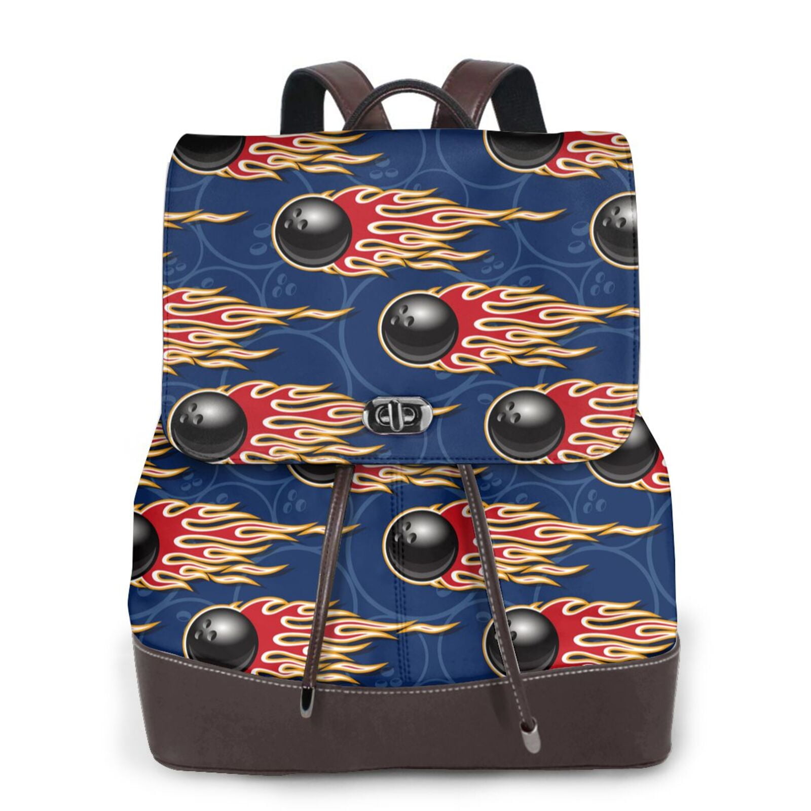 Sikiie Bowling Ball And Flame Women Genuine Leather Backpack Fashion ...