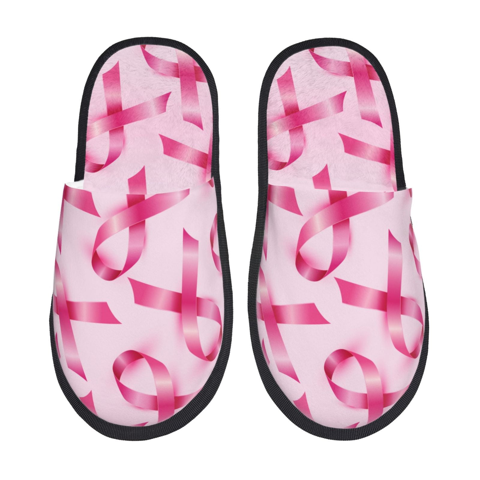 Sikiie Breast Cancer Ribbons Awareness Fuzzy Slip-on Slippers Warm Cozy ...