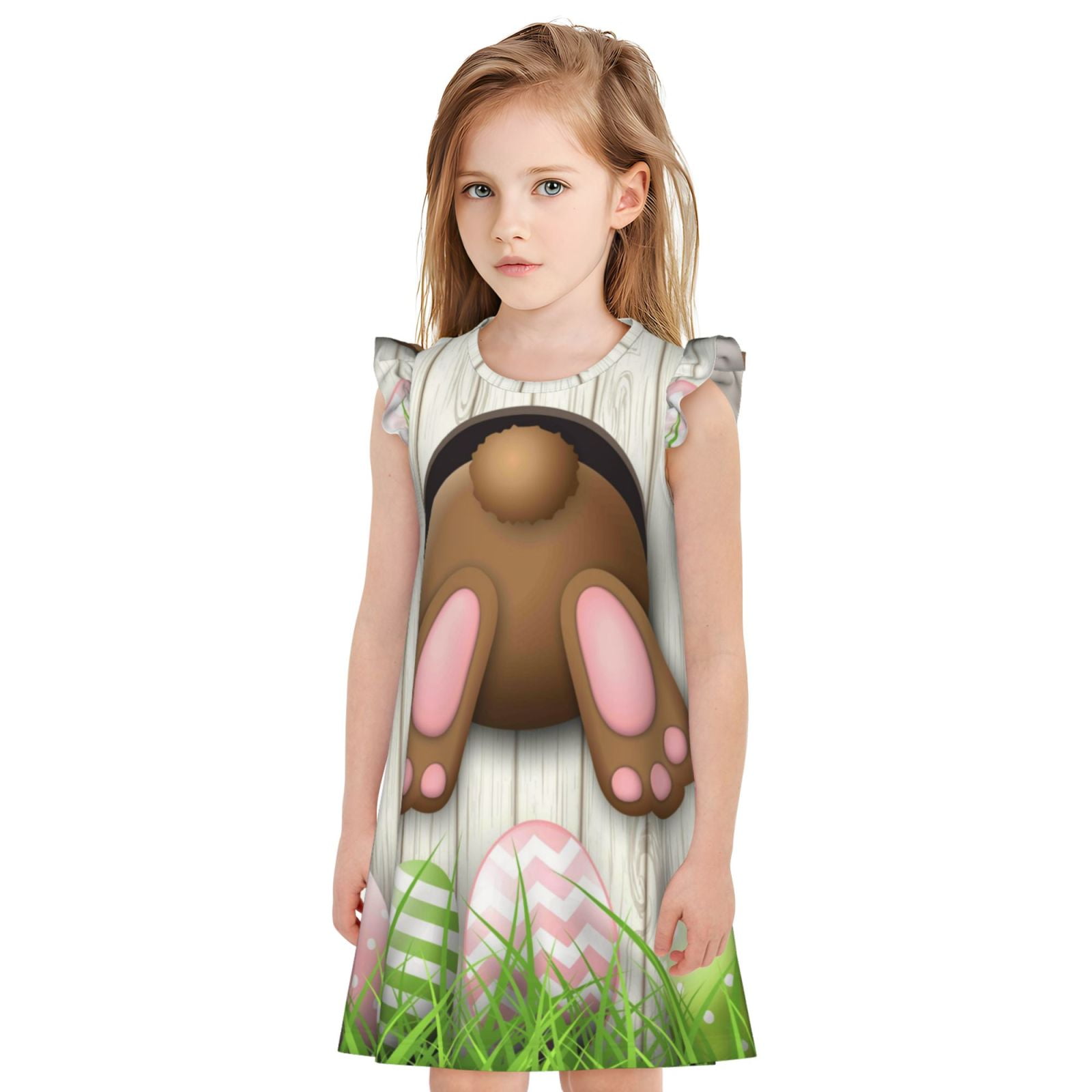 Sikiie Brown Bunny Girls Nightgowns 3-10 Years Flutter Short Sleeves Nightdress Pajamas for ...