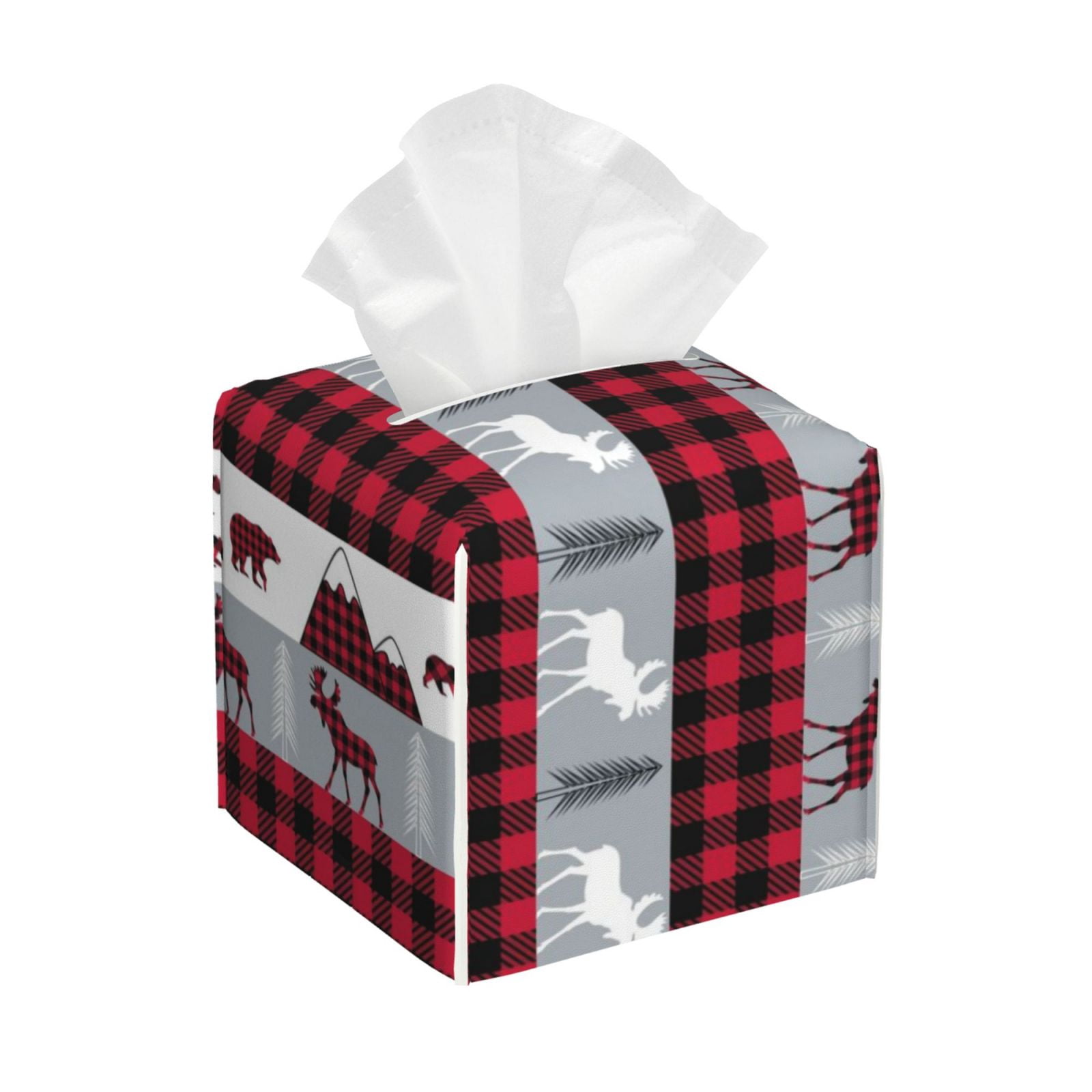 Sikiie Buffalo Plaid Forest Leather Tissue Box Cover Square, tissue box ...