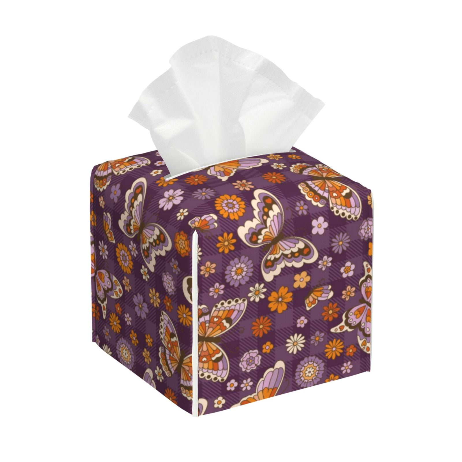 Sikiie Buffalo Plaid and Butterflys Leather Tissue Box Cover Square ...