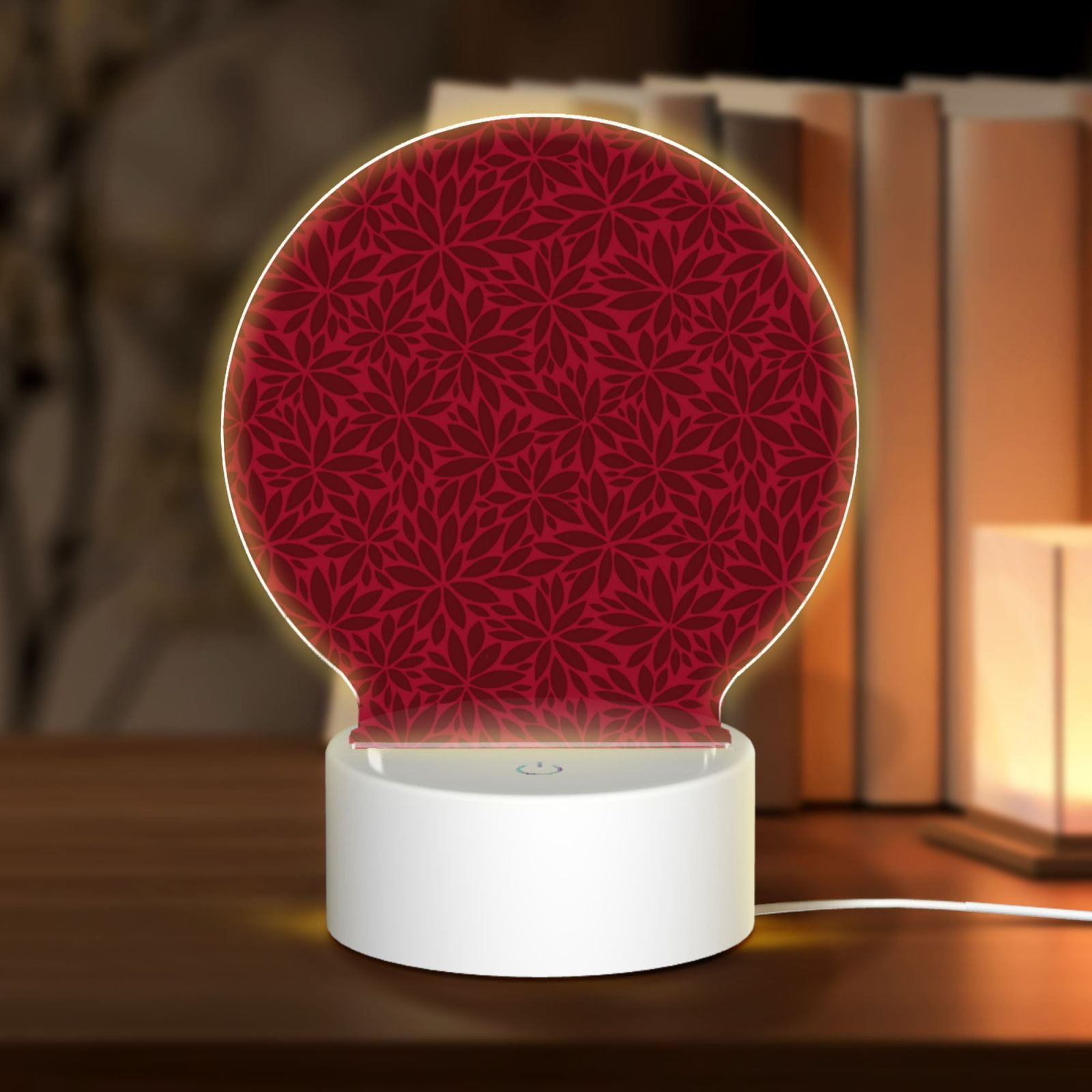 Sikiie Burgundy Floral Acrylic Night Light Gift Custom Acrylic Night ...