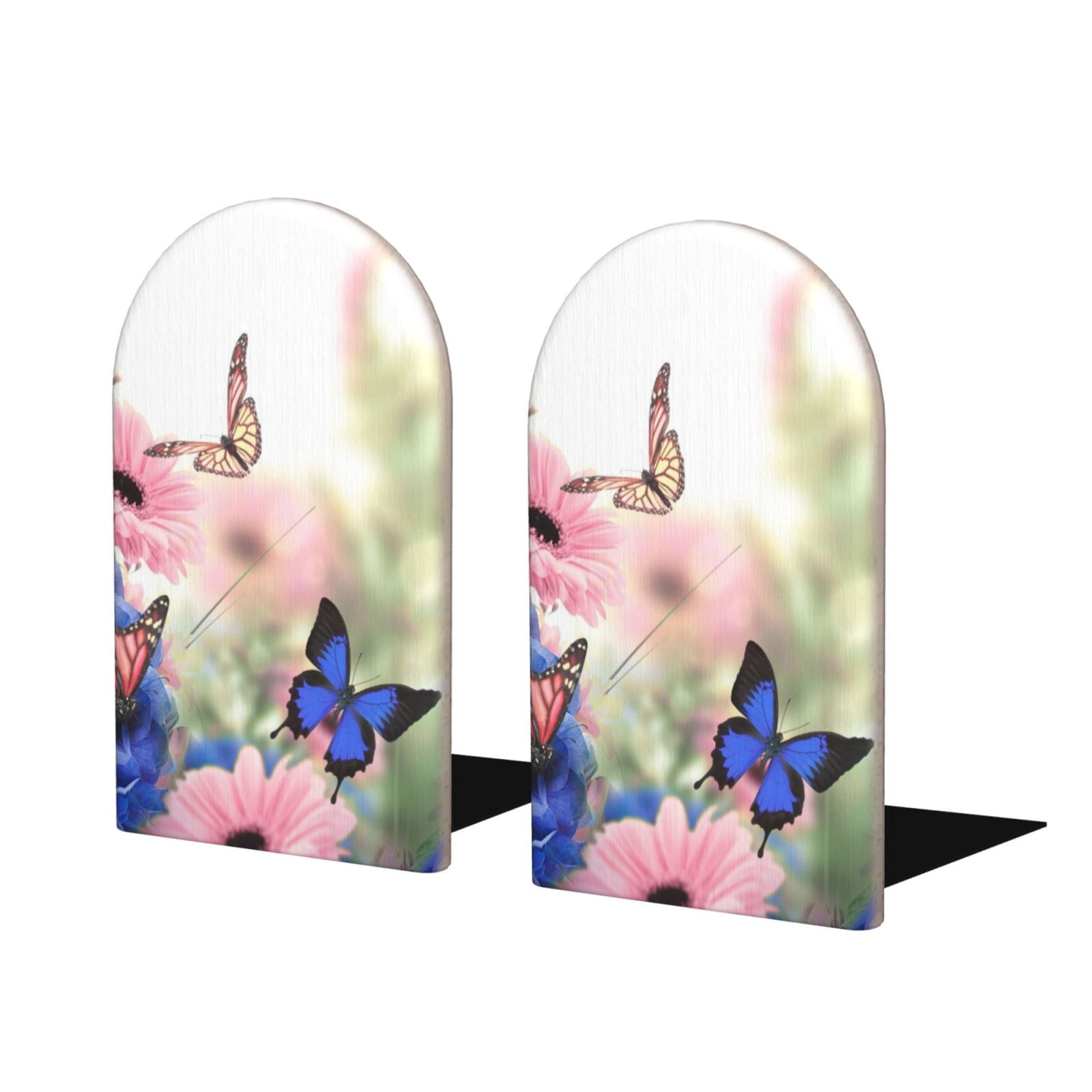 Sikiie Butterfly And Flowers Bookends 1 Pair, Wood Bookends for Shelves ...