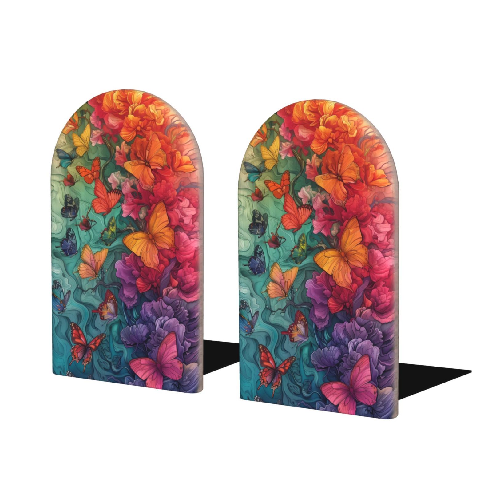 Sikiie Butterfly Flower Cascade Bookends 1 Pair, Wood Bookends for ...