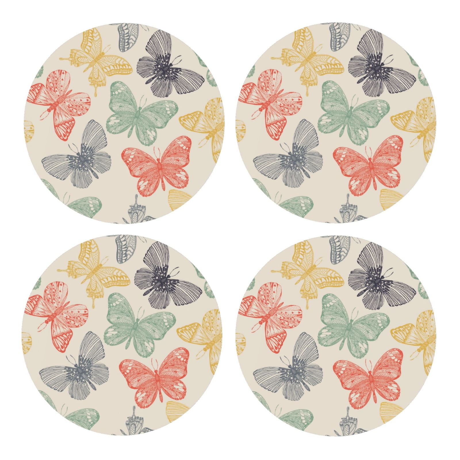 Sikiie Butterfly MDF Cork Coaster 4 Pcs - Absorbent Beverage Coasters ...