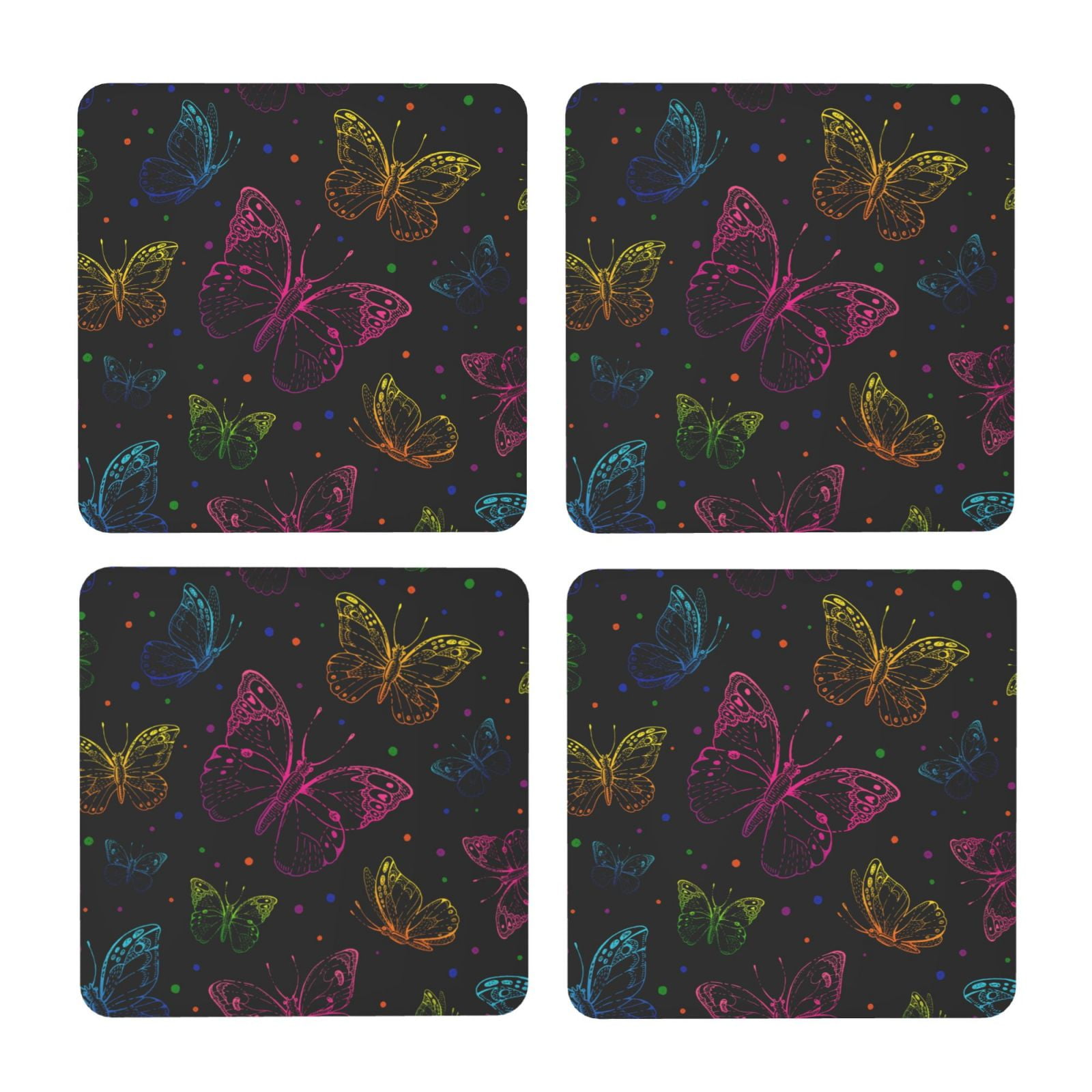 Sikiie Butterfly MDF Cork Coaster 4 Pcs - Absorbent Beverage Coasters ...