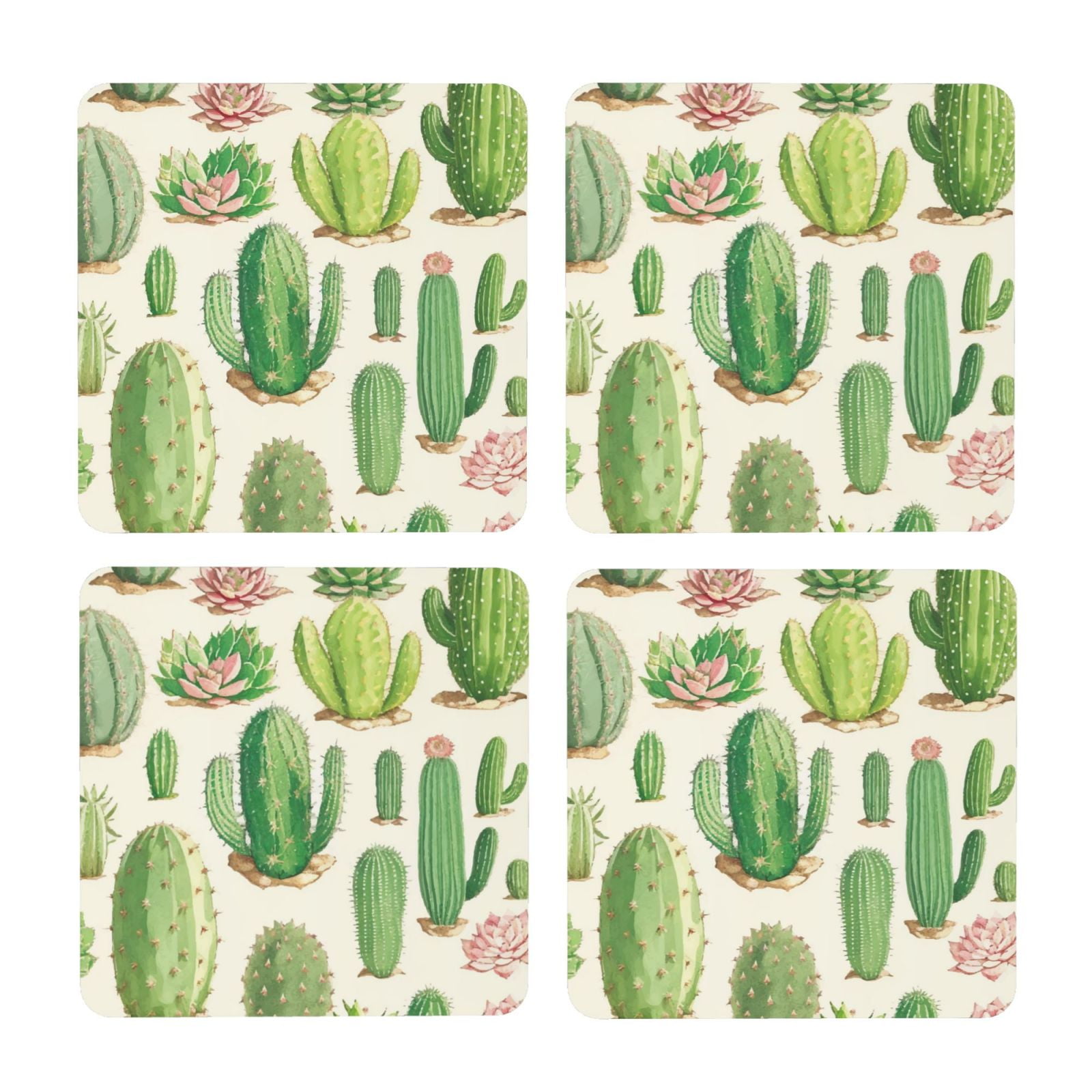 Sikiie Cactus And Succulent MDF Cork Coaster 4 Pcs - Absorbent Beverage ...