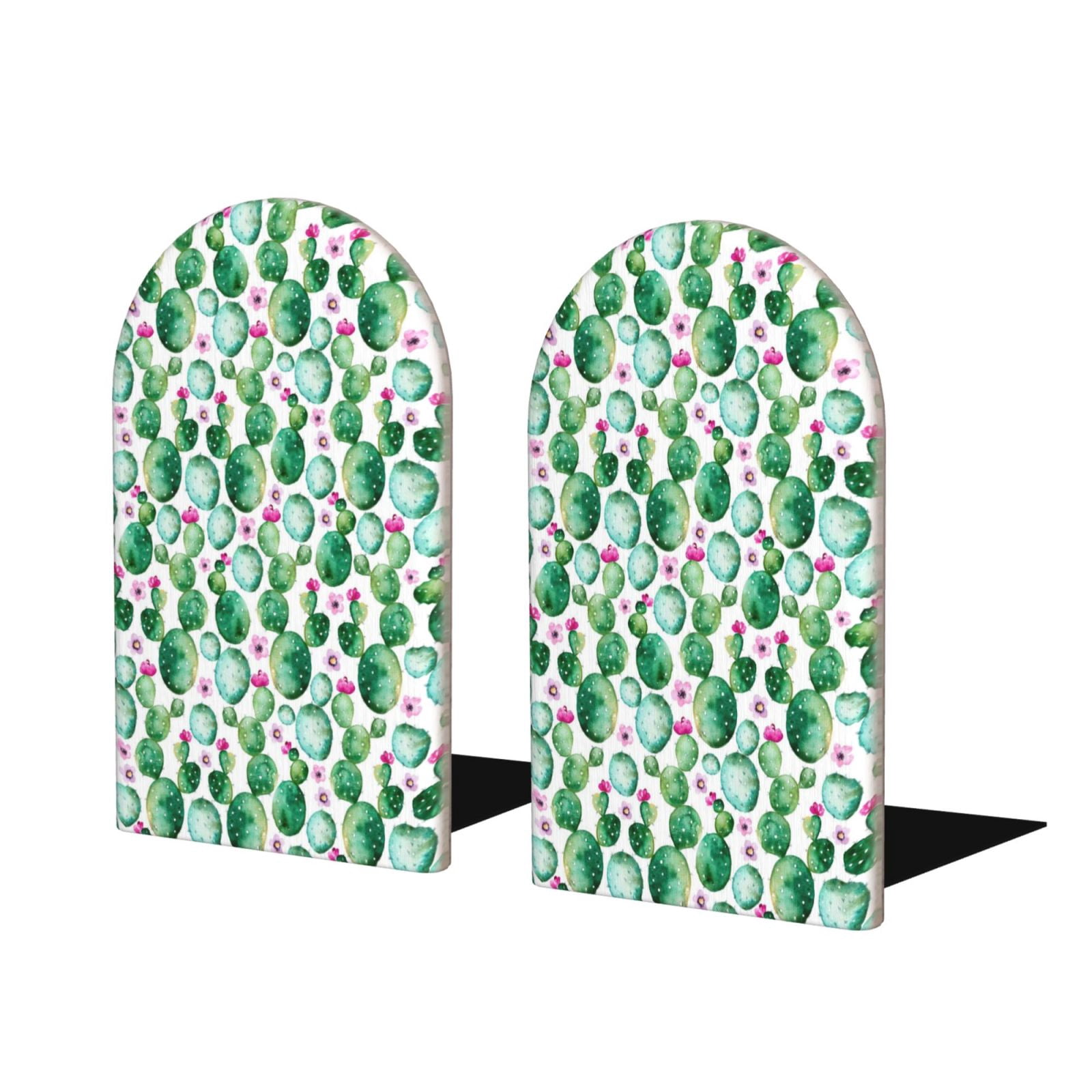 Sikiie Cactus Plants Bookends 1 Pair, Wood Bookends for Shelves, Book ...
