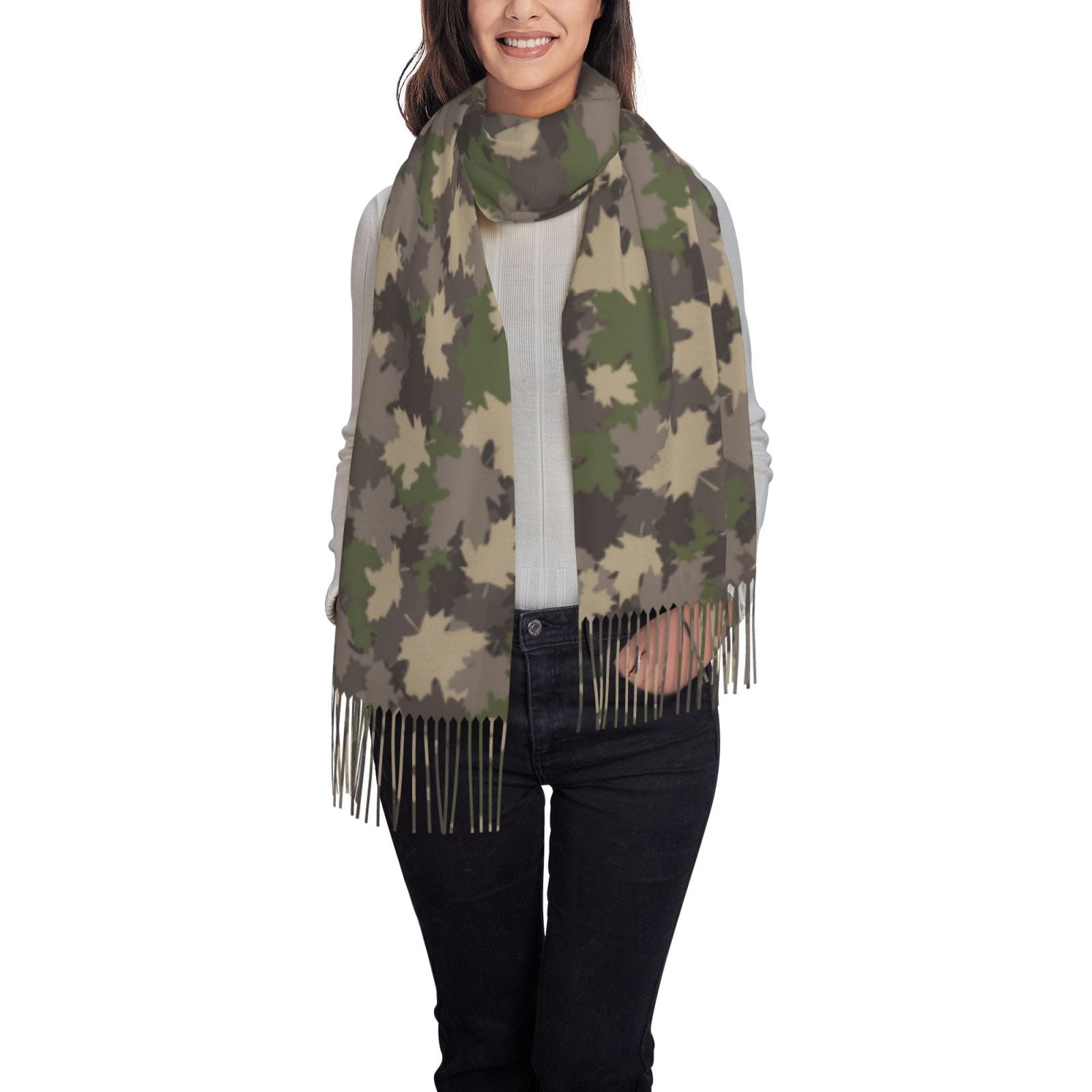 Sikiie Camouflage maple Shawl Wraps Big Scarf Tassel Fall Winter Thick ...