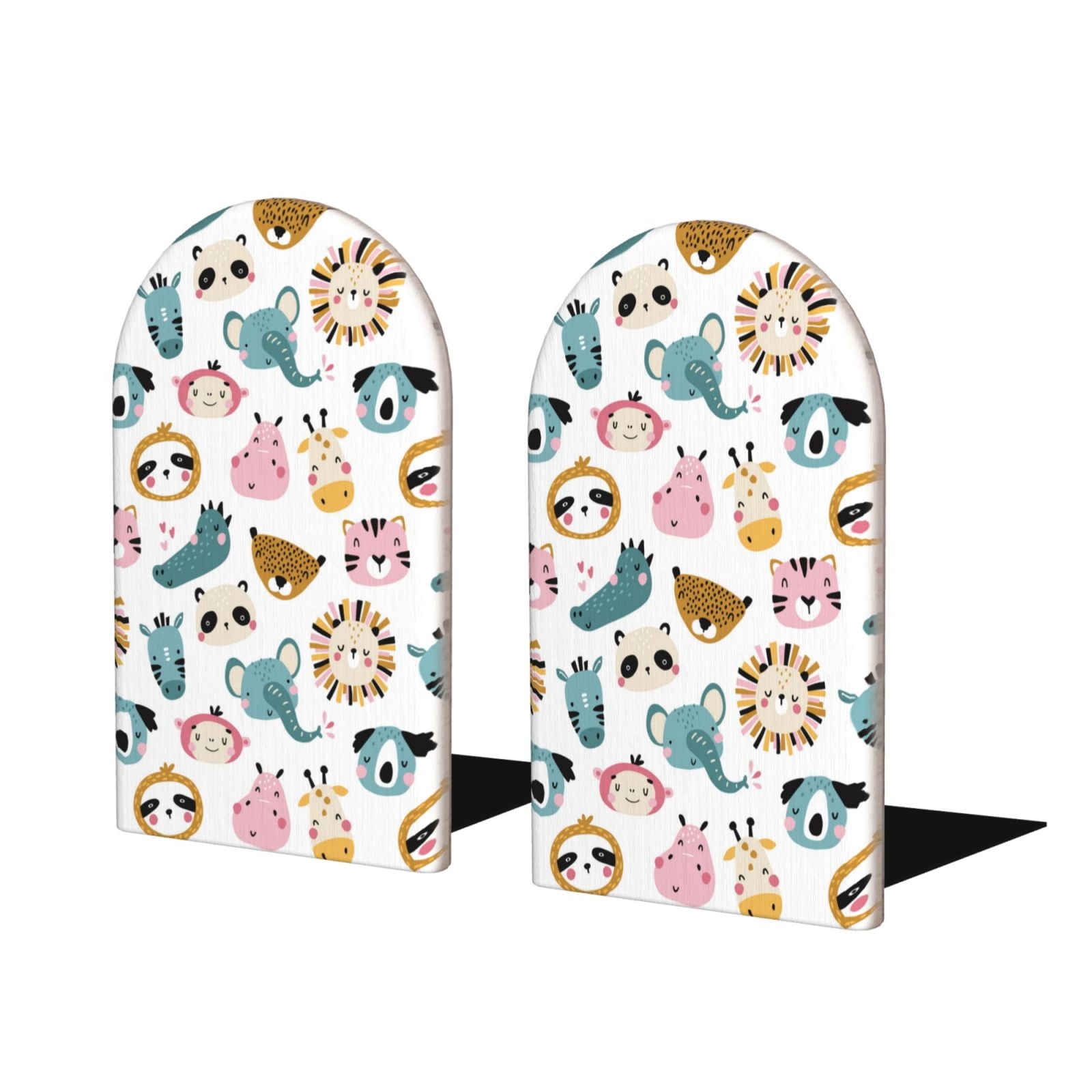 Sikiie Cartoon Animals Bookends 1 Pair, Wood Bookends for Shelves, Book ...