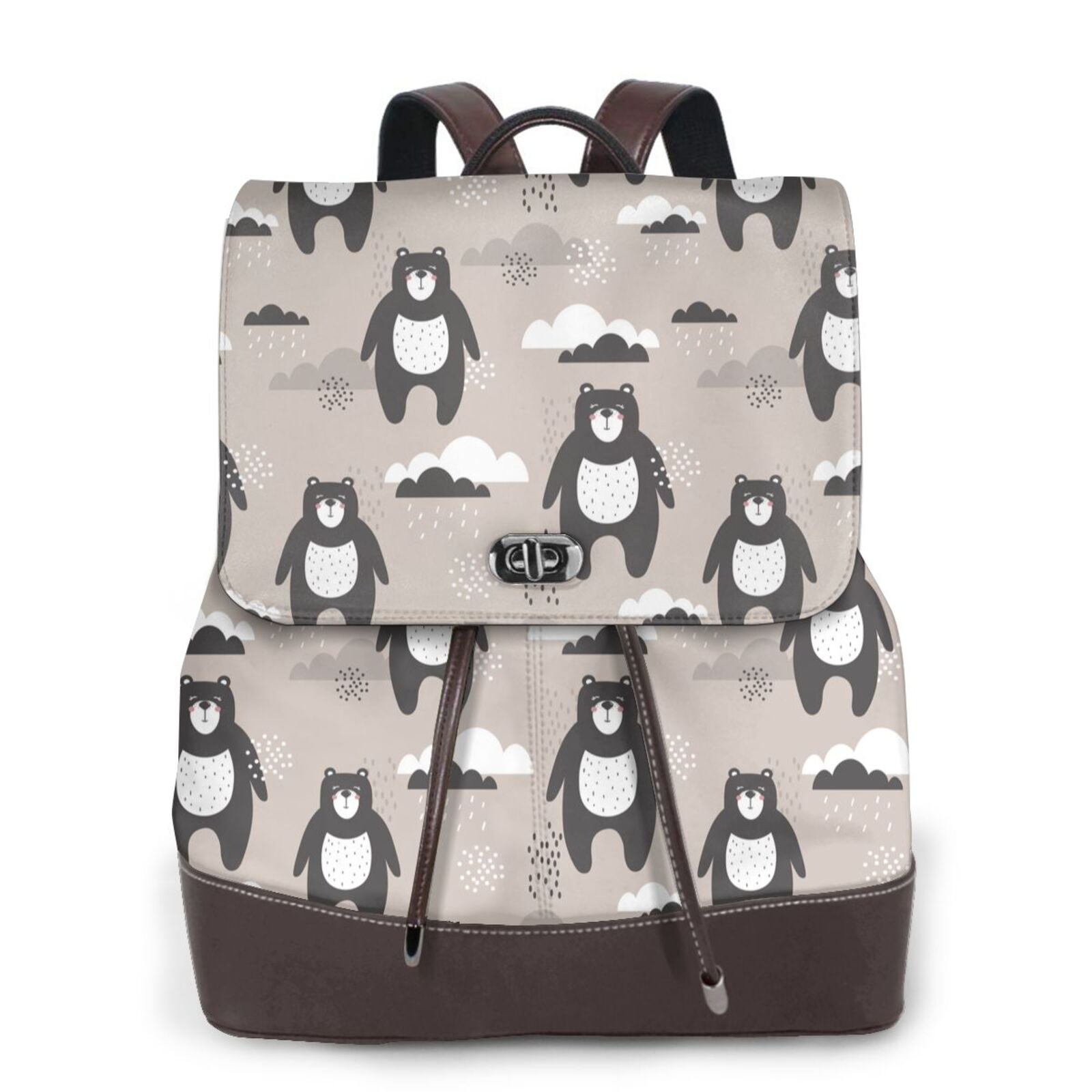 Sikiie Cartoon Bear Brown Women Genuine Leather Backpack Fashion ...