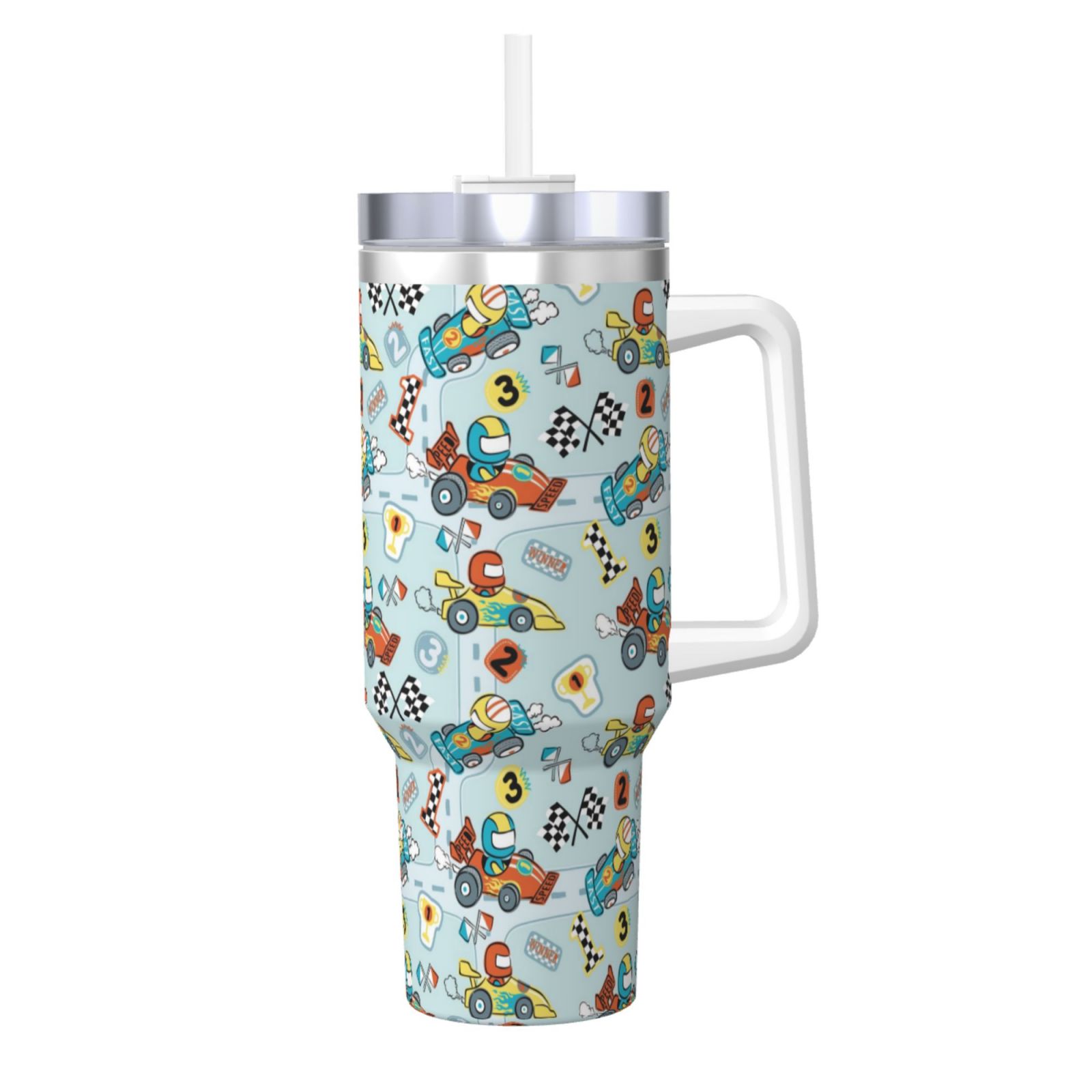 Sikiie Cartoon Car Racing Insulated Stainless Water Bottle Lid Travel ...