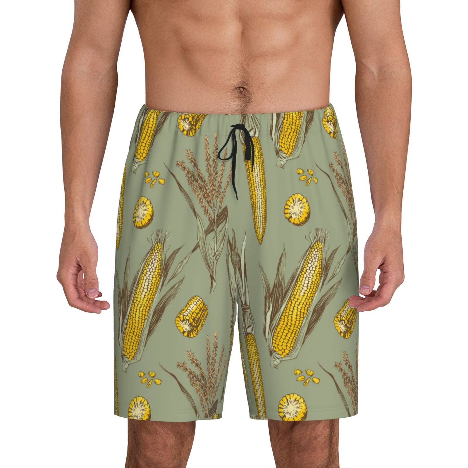 Sikiie Cartoon Corn and Wheat Mens Pajama Shorts, Lounge Pant, Men's ...